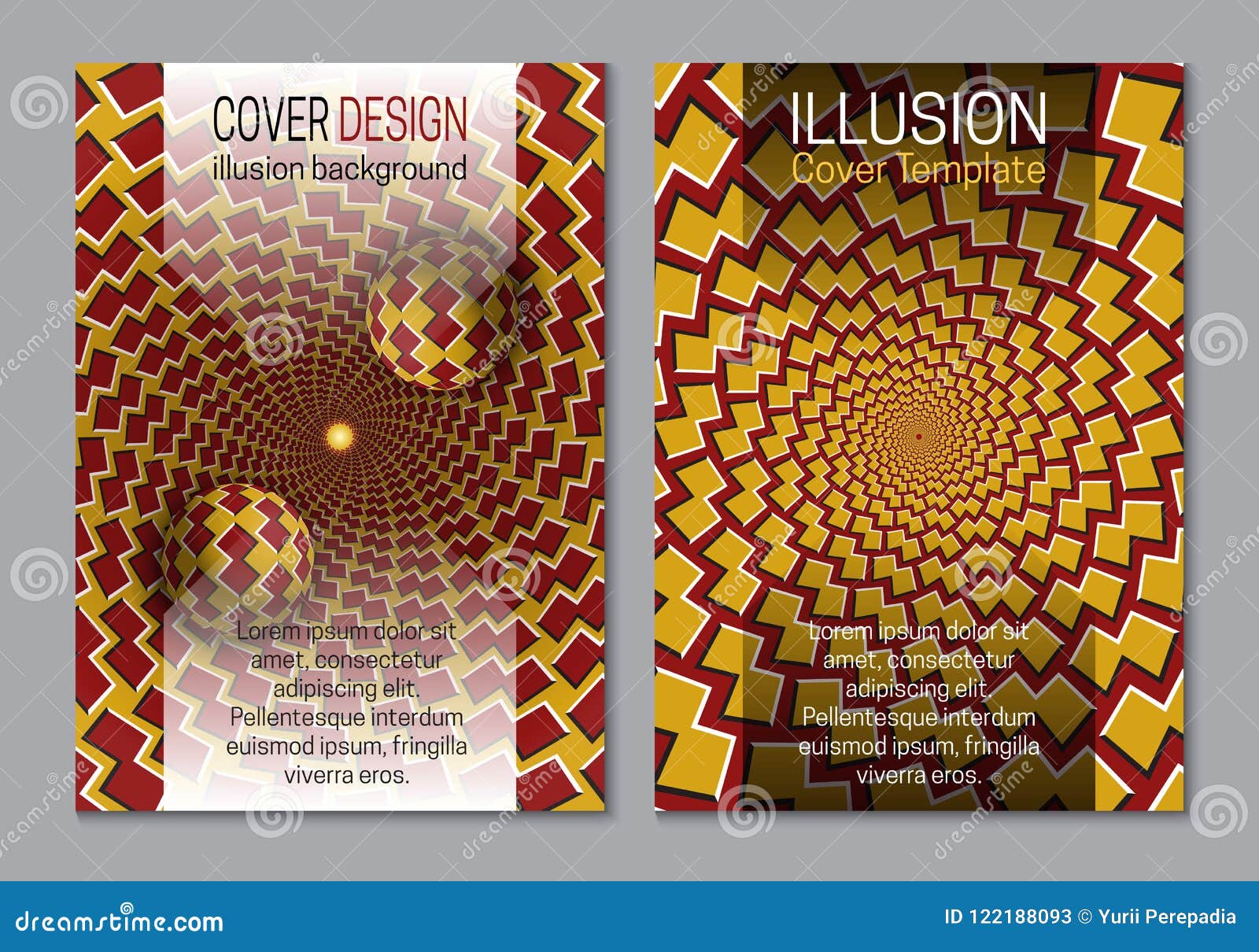 Red Yellow Book Cover Design Template with Optical Motion Illusion ...