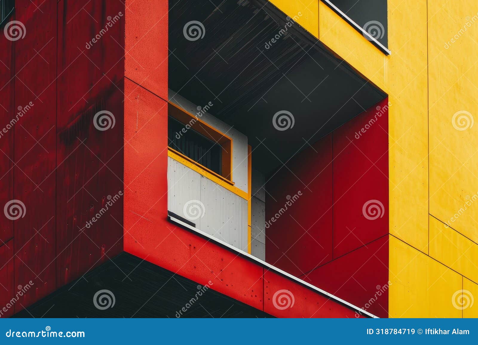 A Red and Yellow Building Featuring a Window in a Vibrant Color Scheme ...