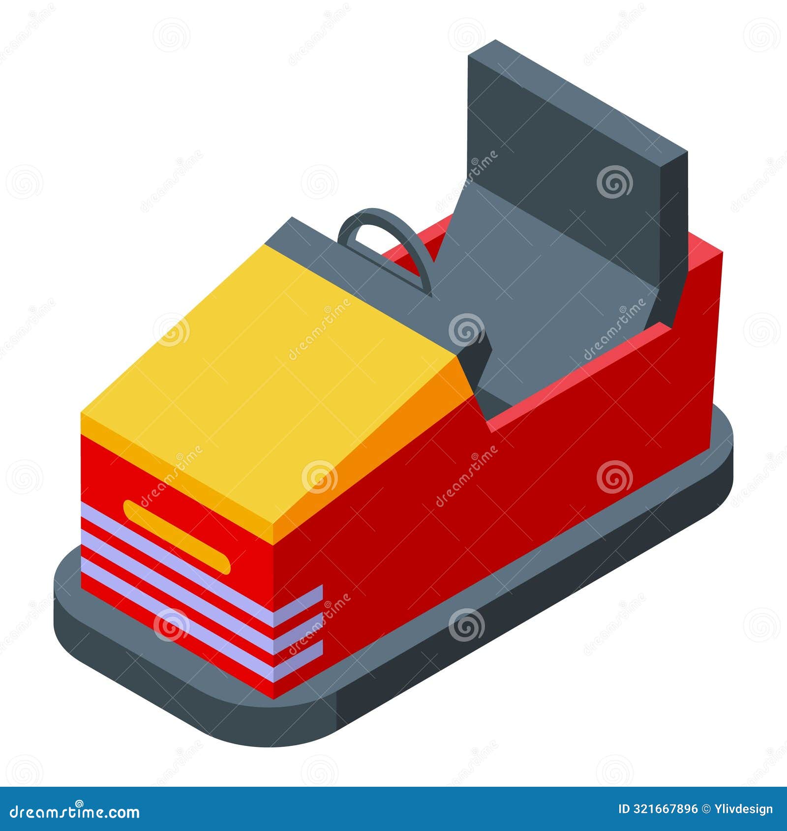 Red and Yellow Bumper Car Standing Still Isometric Illustration Stock ...