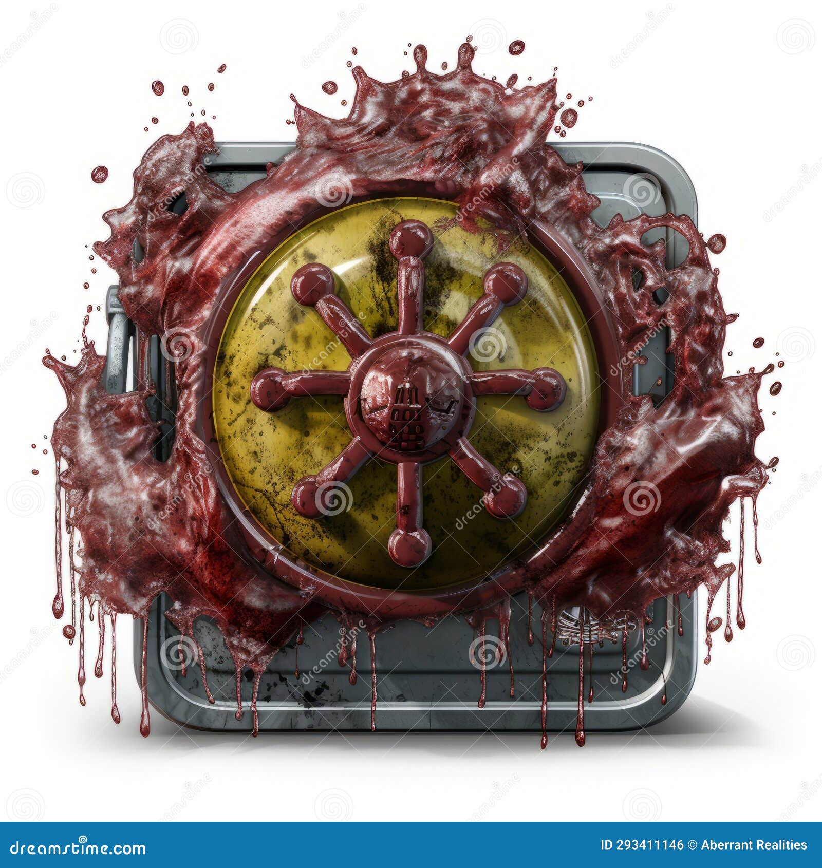 A Red and Yellow Button with Blood Splattered on it Stock Illustration ...