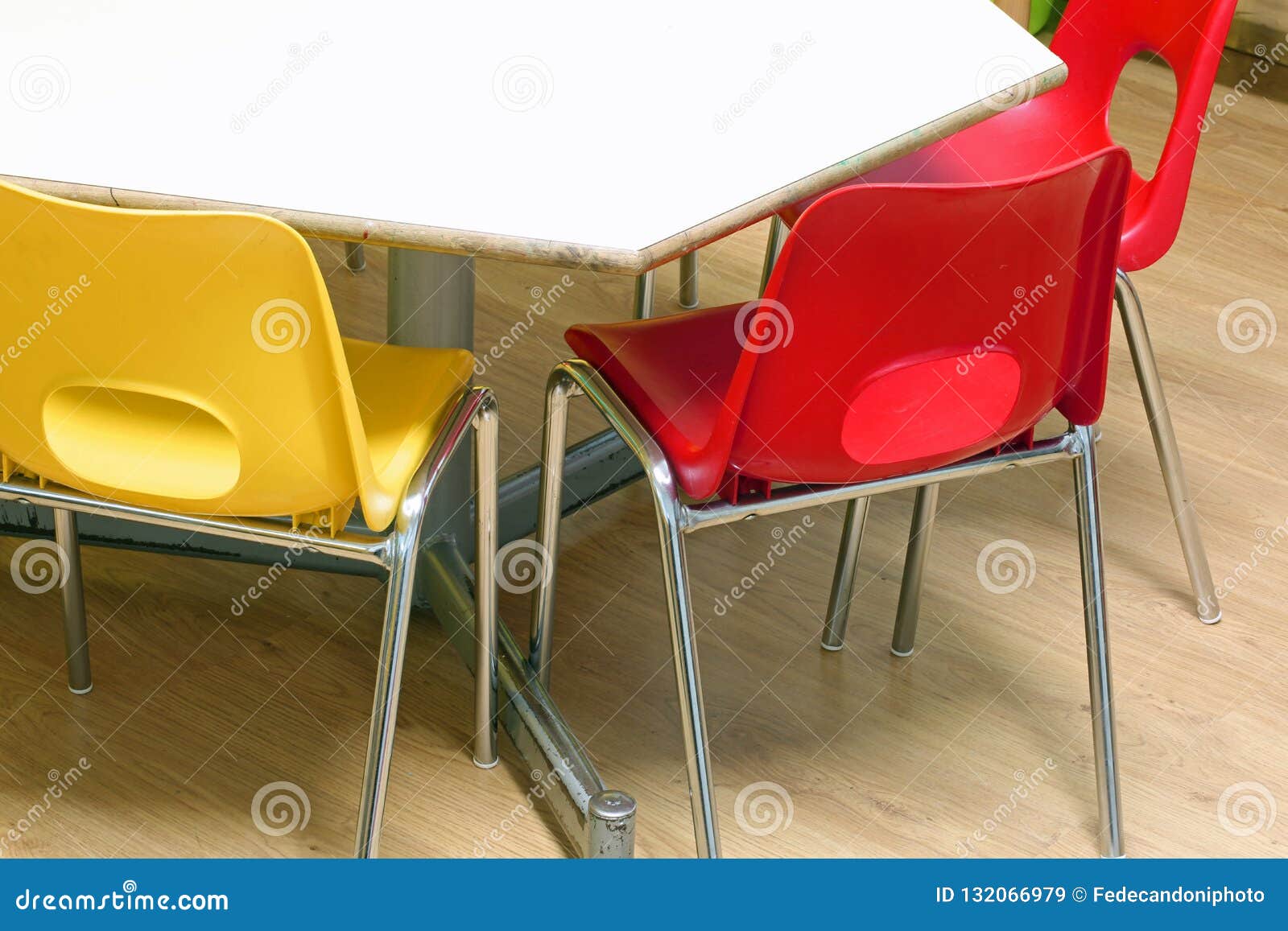 Red and Yellow Chairs in the School Stock Image - Image of room ...