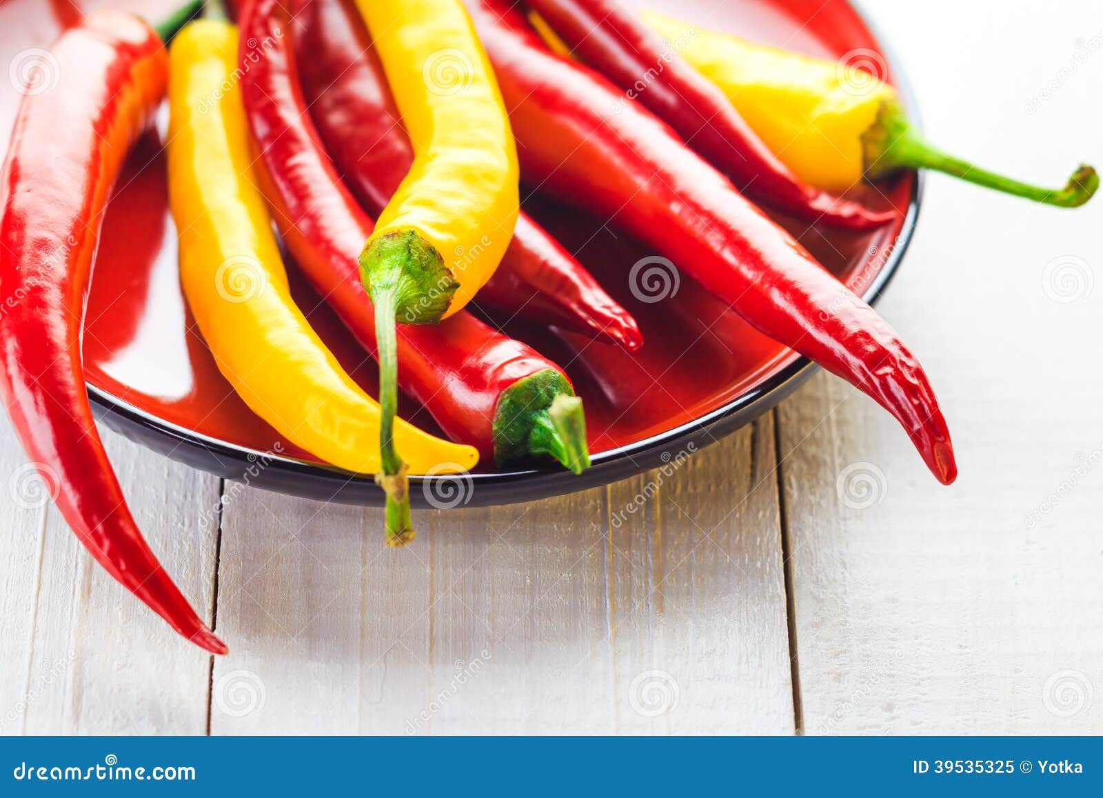 Red Yellow Chili Peppers Served Plate Stock Image - Image of culinary ...