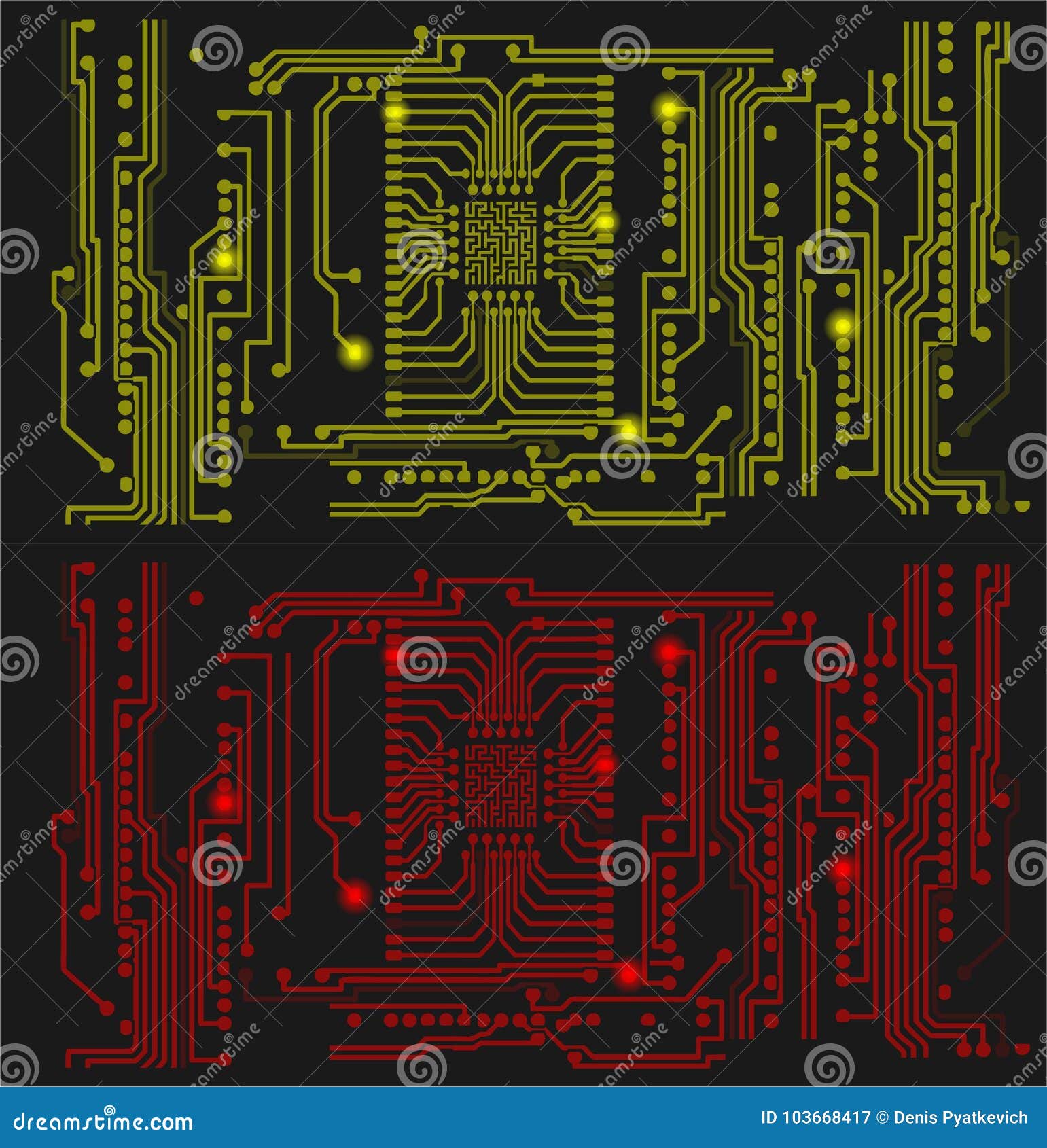 Red and Yellow Computer Circuit on a Black Background Stock Vector ...