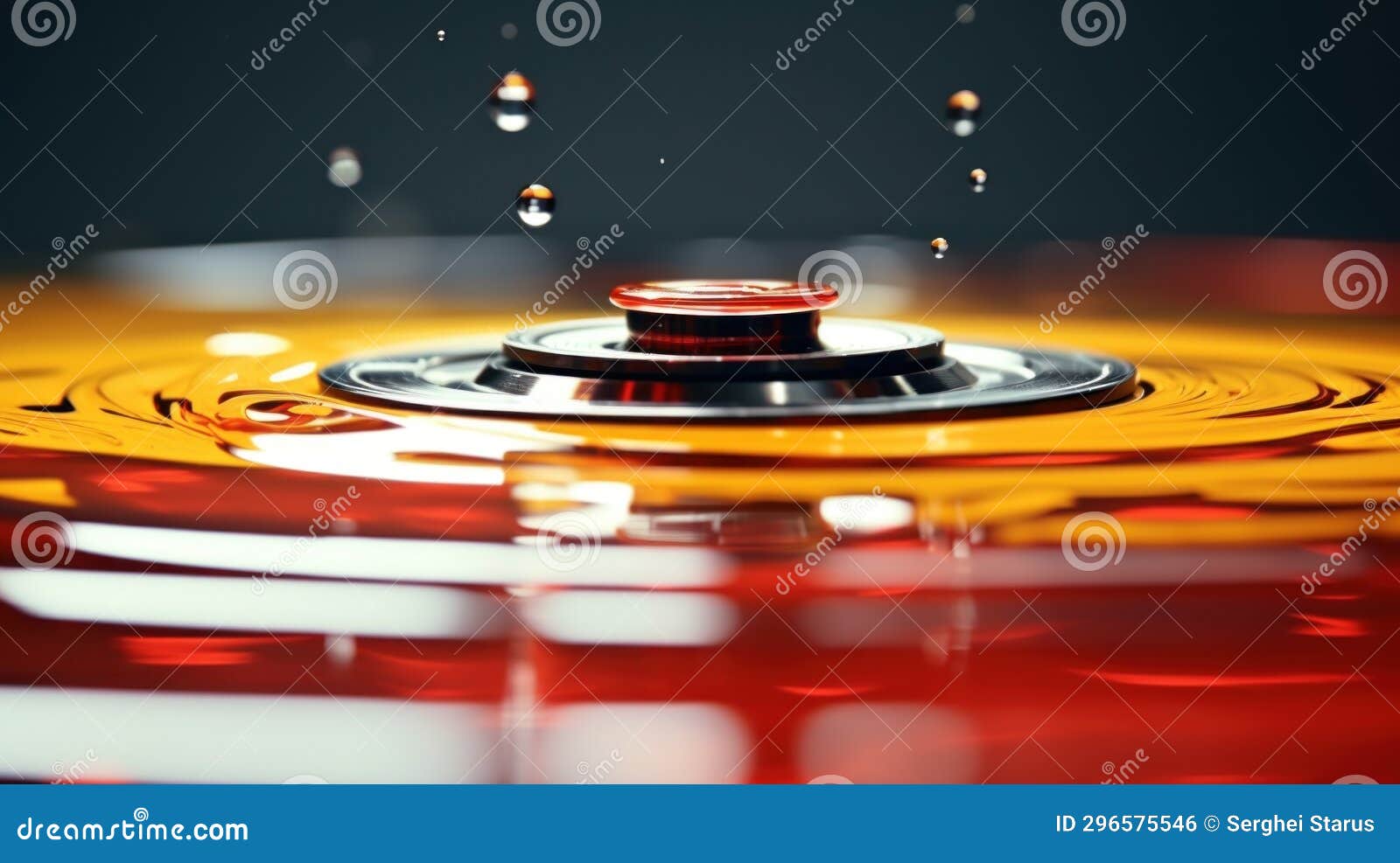 A Red and Yellow Disc with Water Droplets, AI Stock Photo - Image of ...