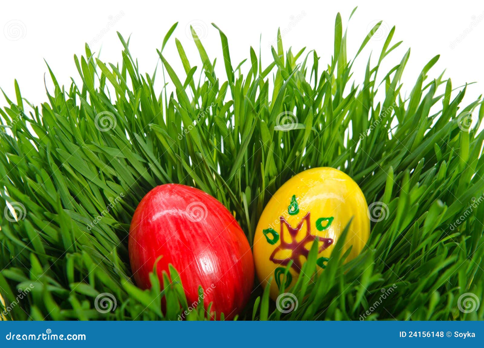 Red and yellow easter eggs stock photo. Image of herb - 24156148