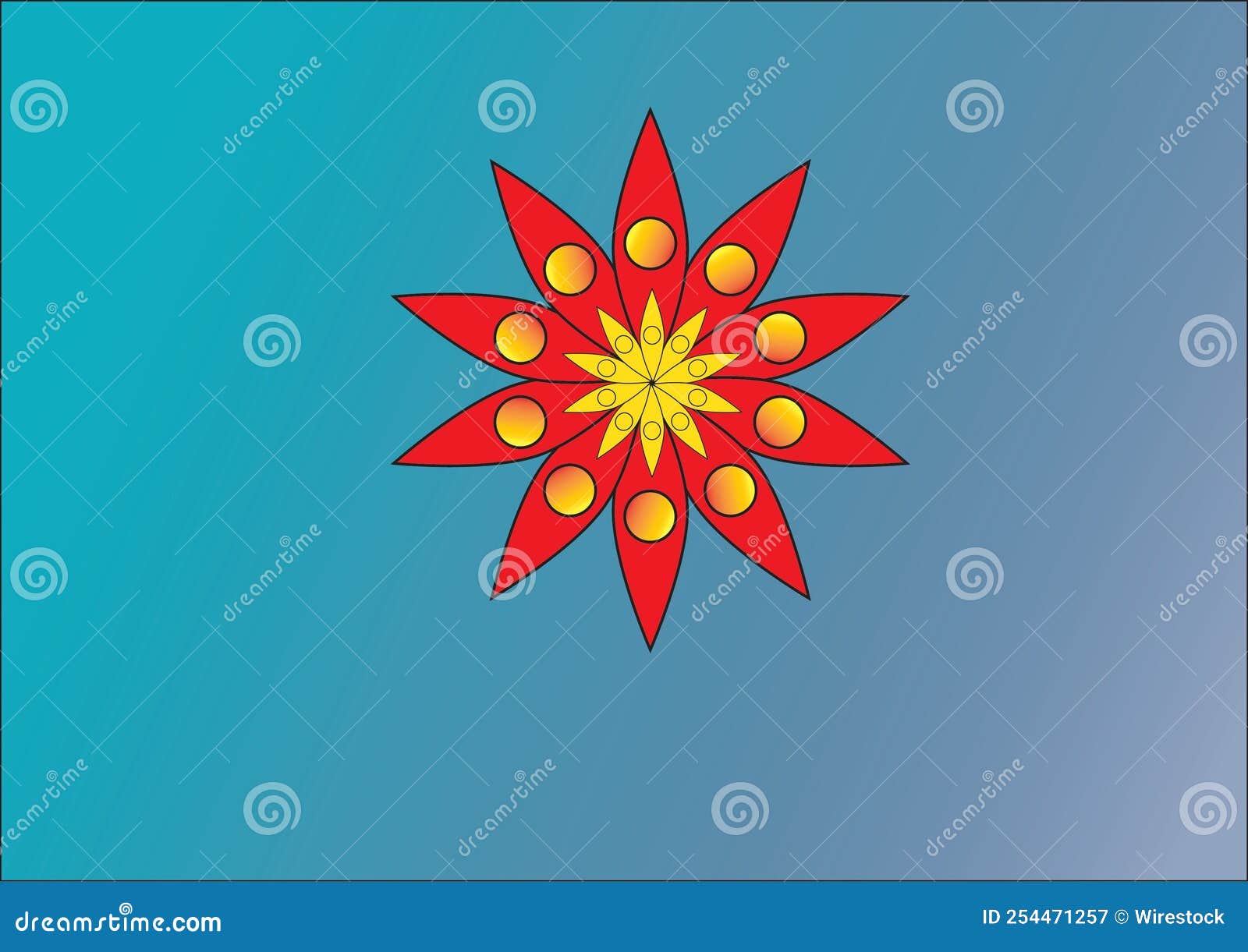 Red and Yellow Floral Pattern on a Blue Gradient Background Stock ...