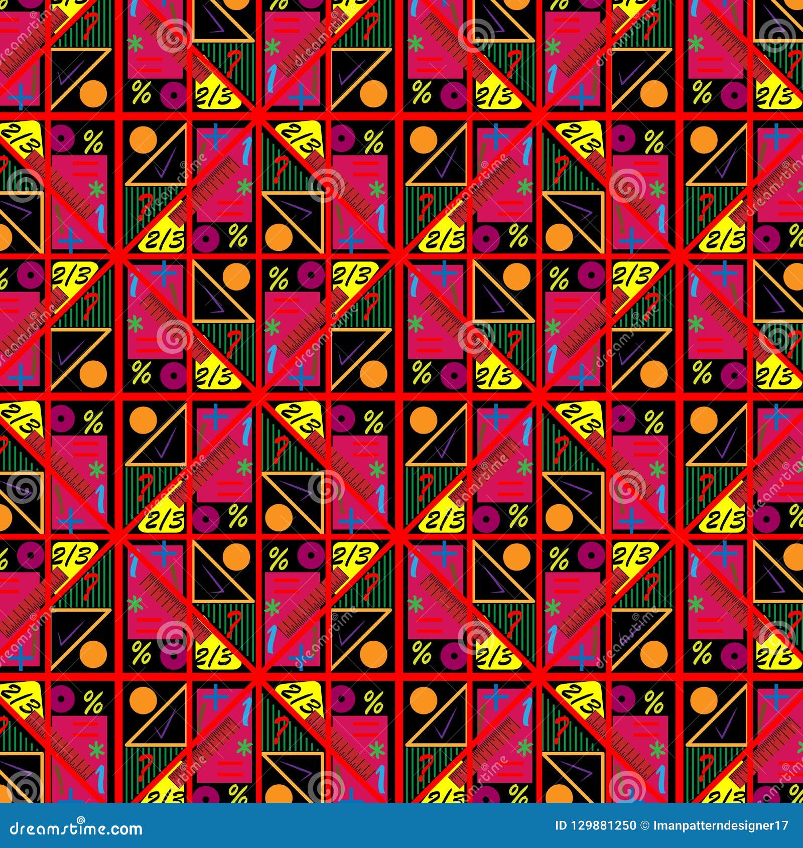 Red and Yellow Geometric Repeating Pattern of Math Symbols Stock Vector ...