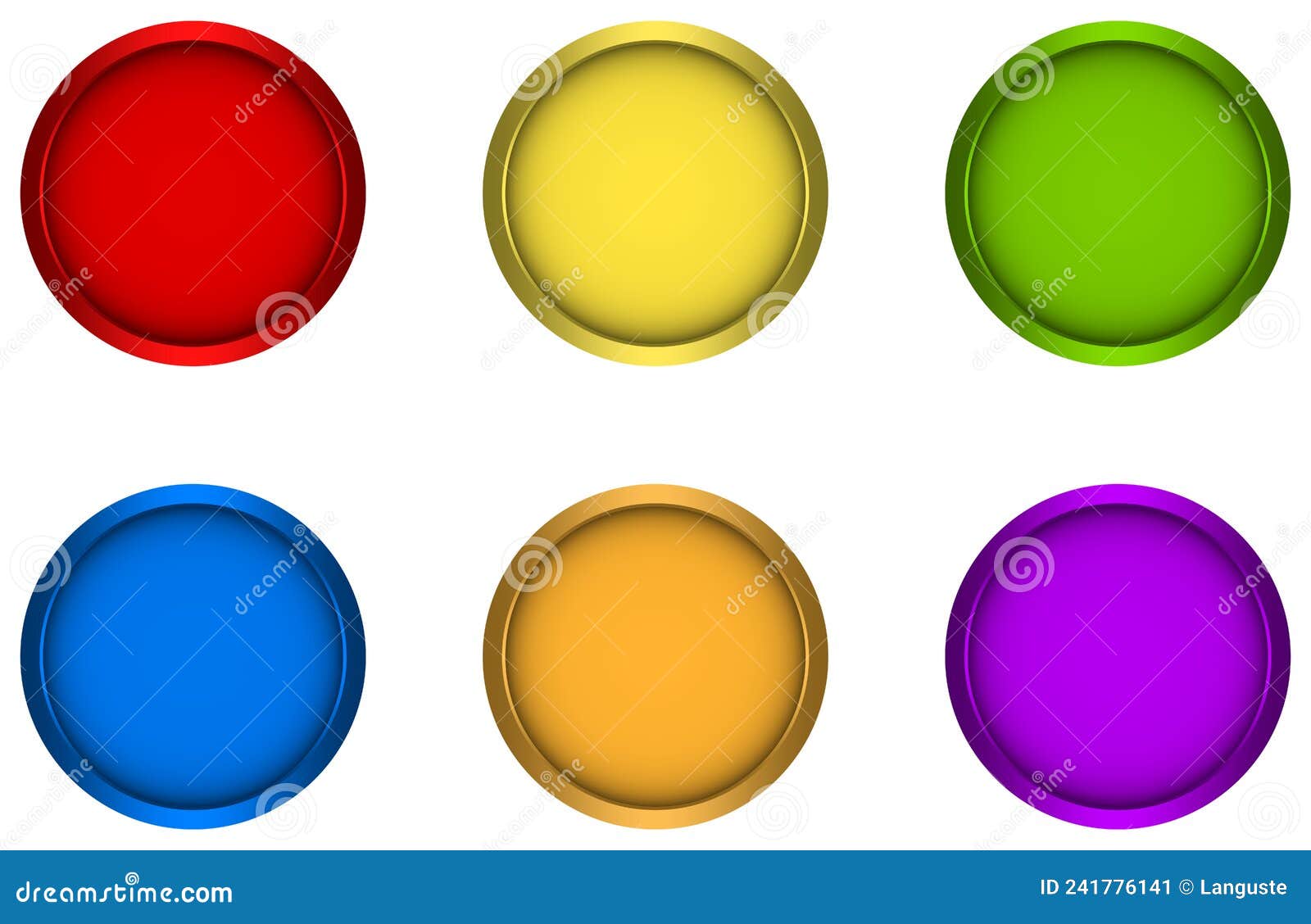 Red, Yellow, Green Button, Blue, Orange, Purple Button Vector Set on ...