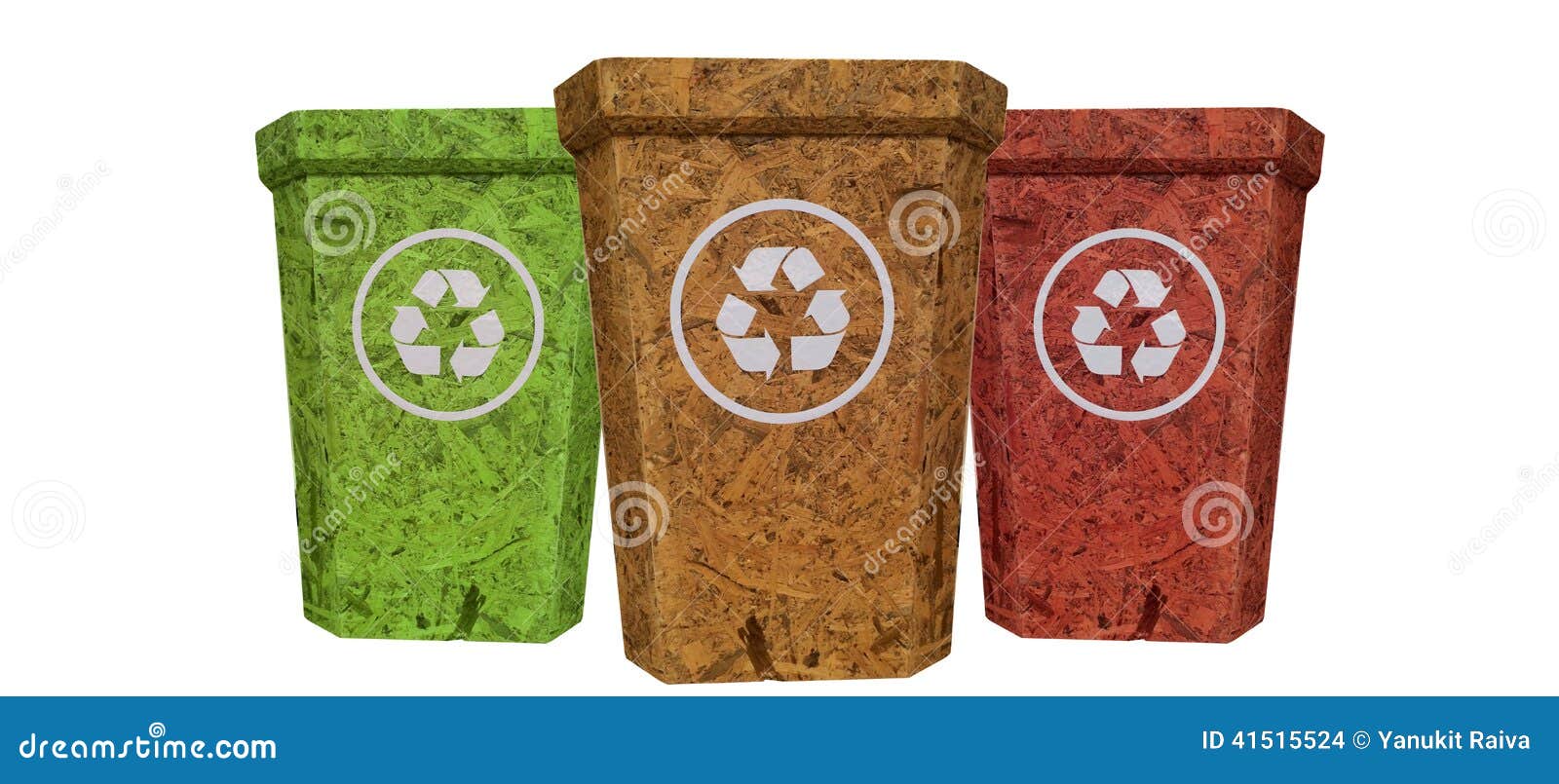 Red Yellow Green Recycle Bin from Cork Wood Texture on Isolate Stock ...