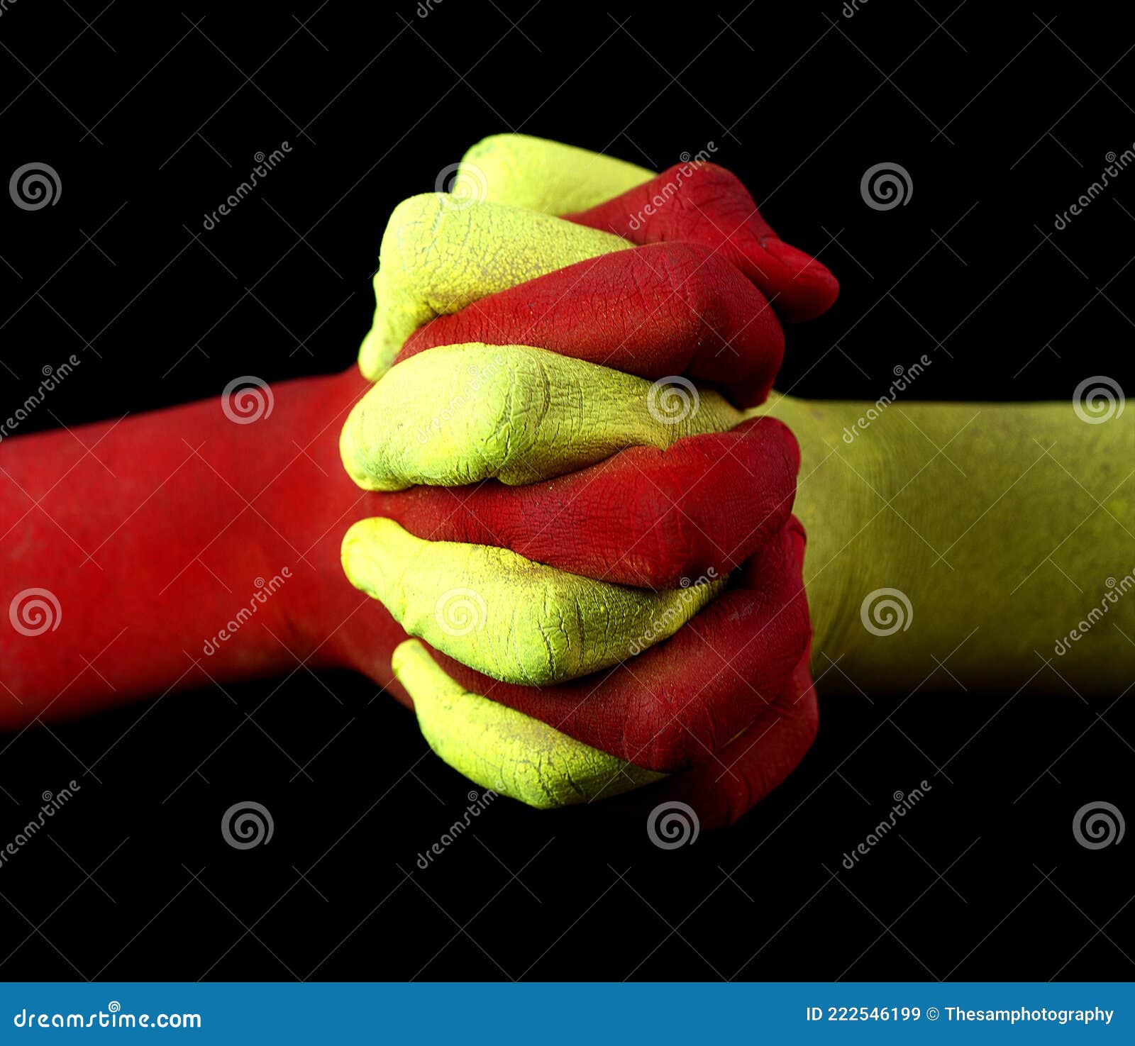 Red and yellow hands stock image. Image of hope, effort - 222546199