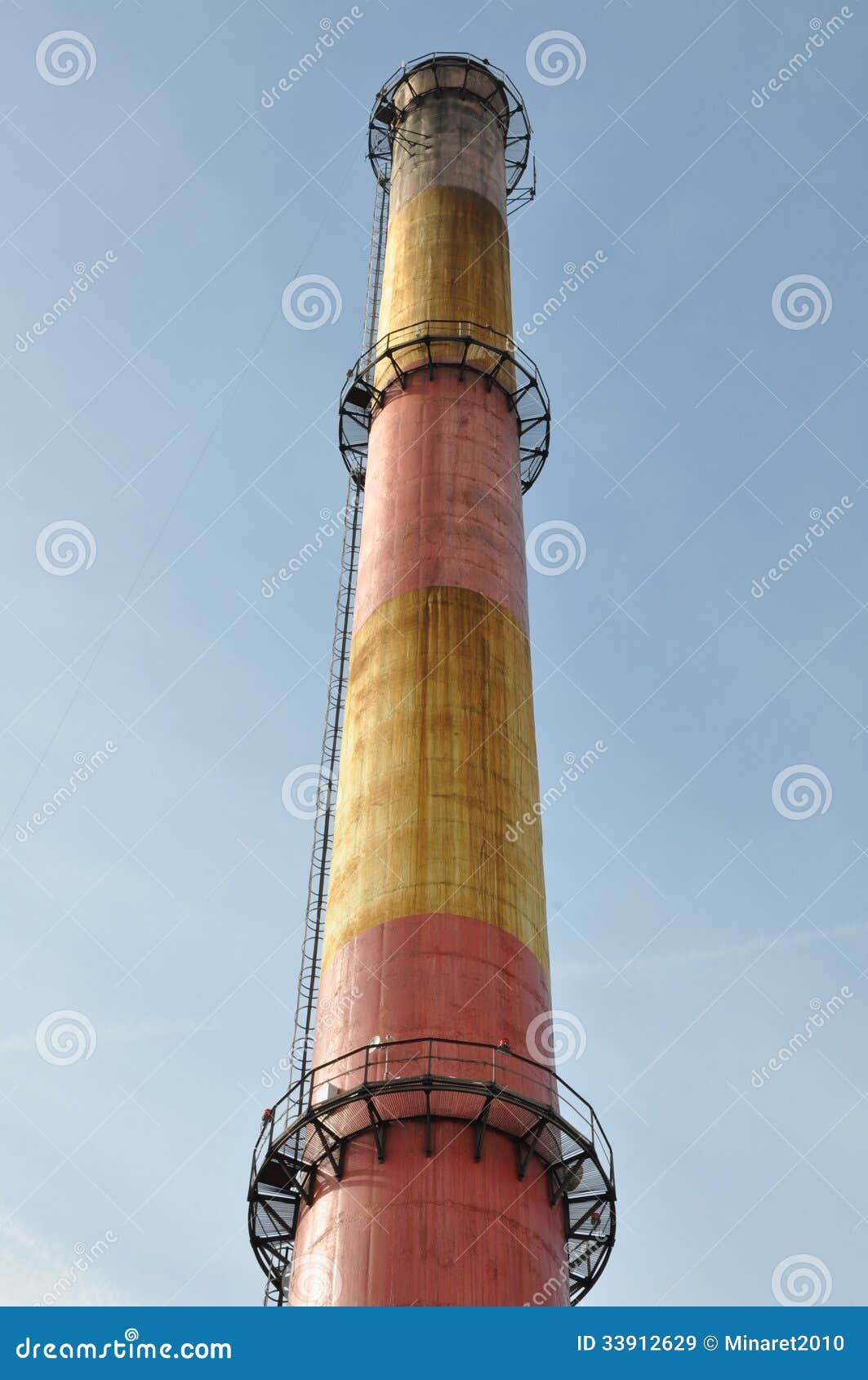 Red Yellow Industrial Concrete Chimney Stock Image - Image of clouds ...