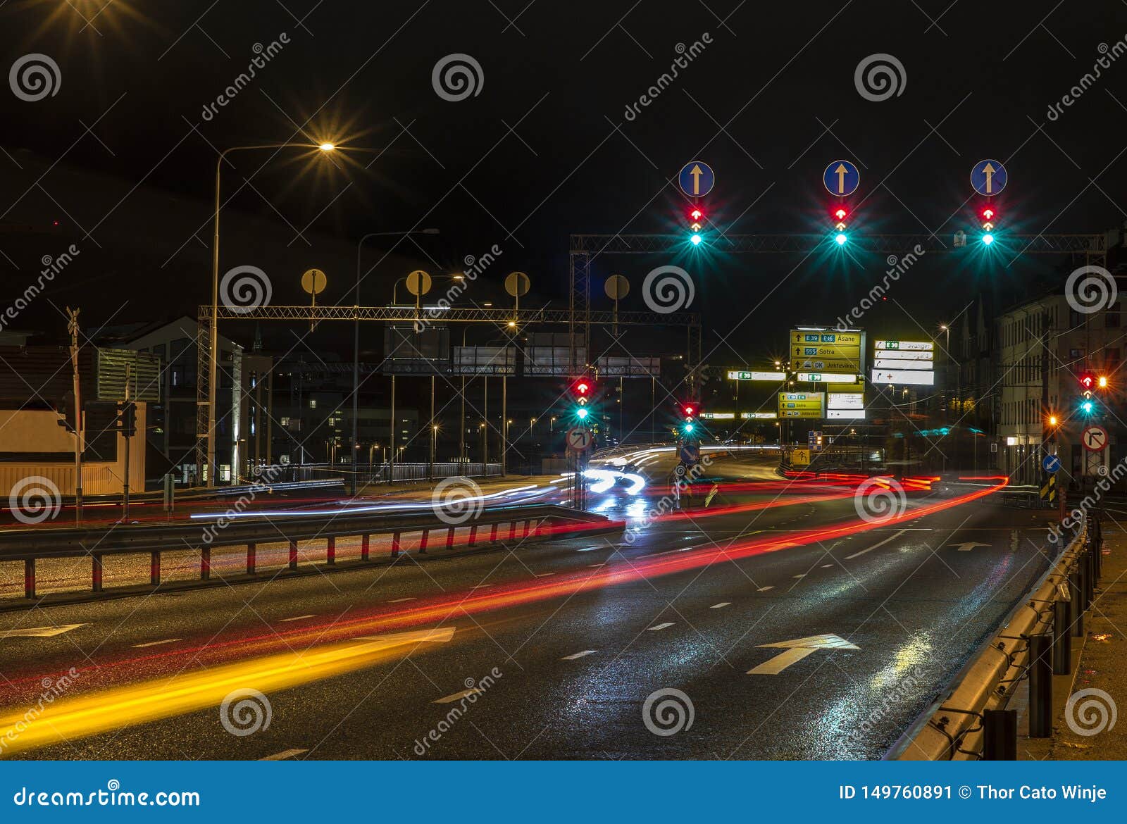 Red and Yellow Light Trails on a Highway Traffic Light Crossing. Stock ...
