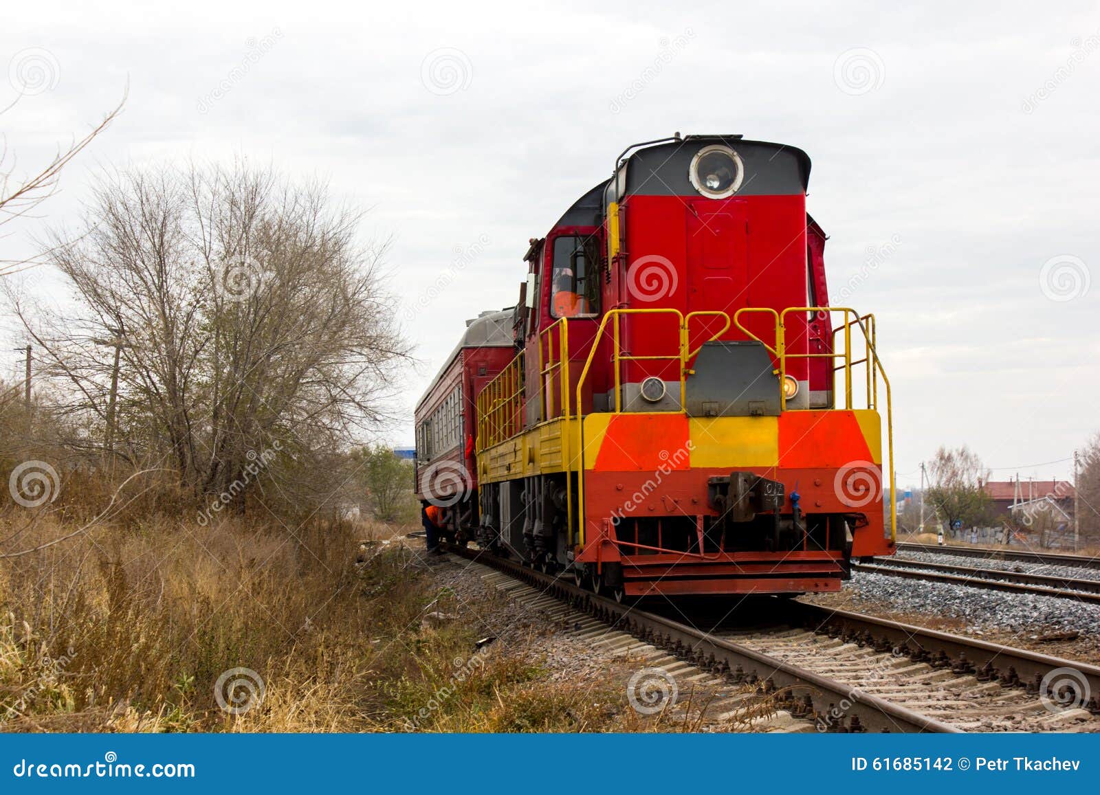 Red-yellow Locomotive Train on the Tracks Stock Photo - Image of ...