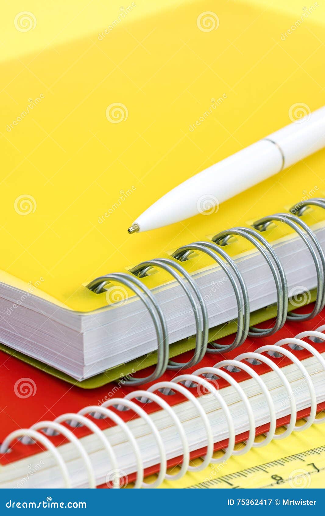 Red Yellow Notebooks Pen Ruler Yellow Board Background Stock Photos ...