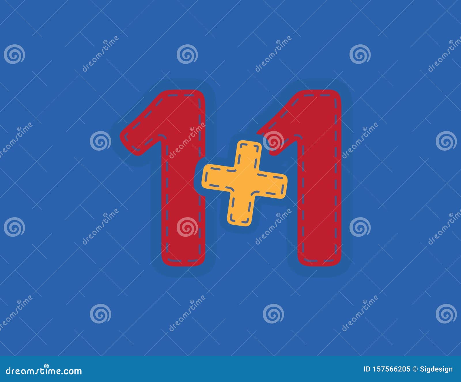 Red and Yellow One Plus One Vector Patch on Blue Background Stock ...