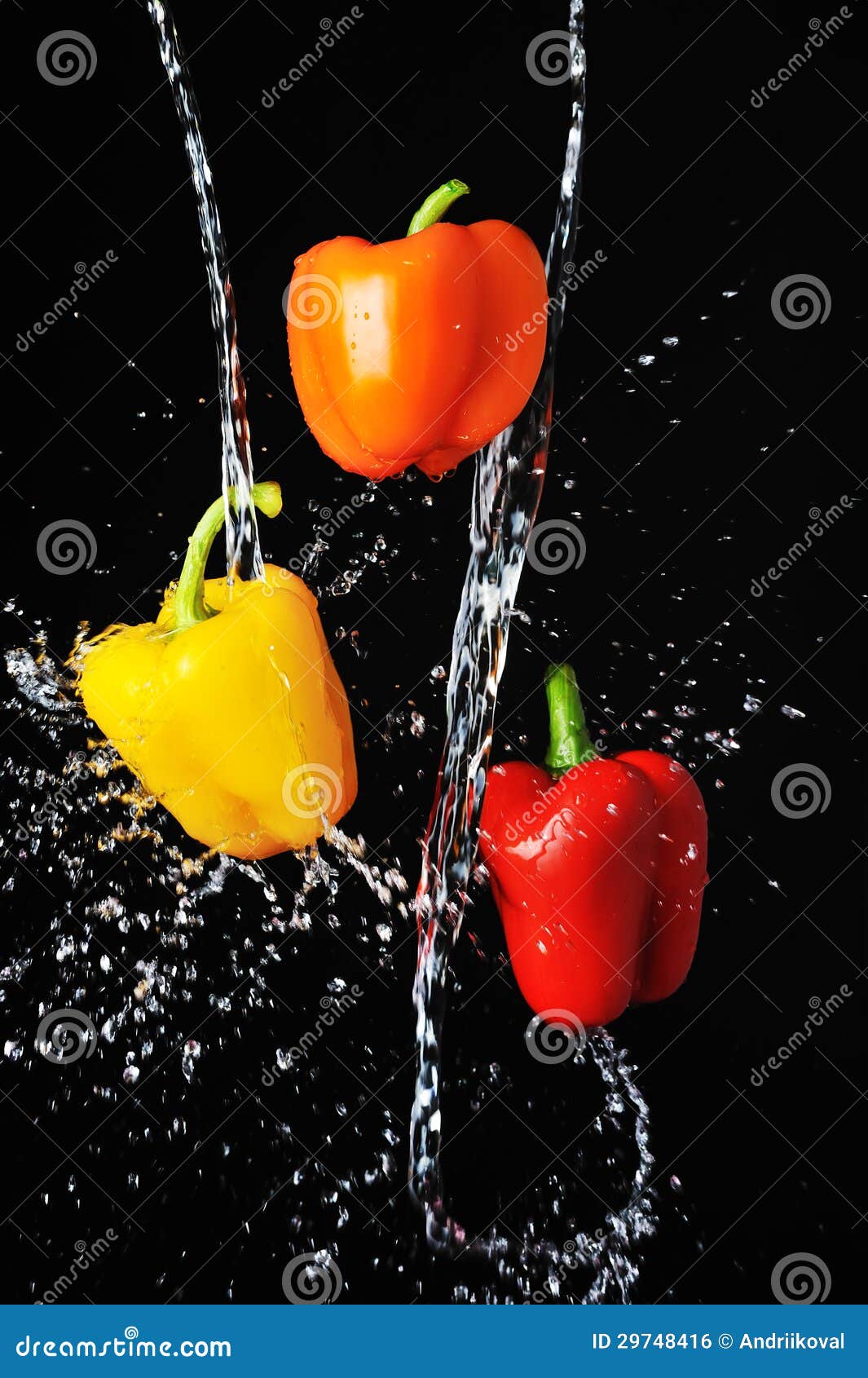 Three Peppers Water Splash on Black Stock Photo - Image of underwater ...