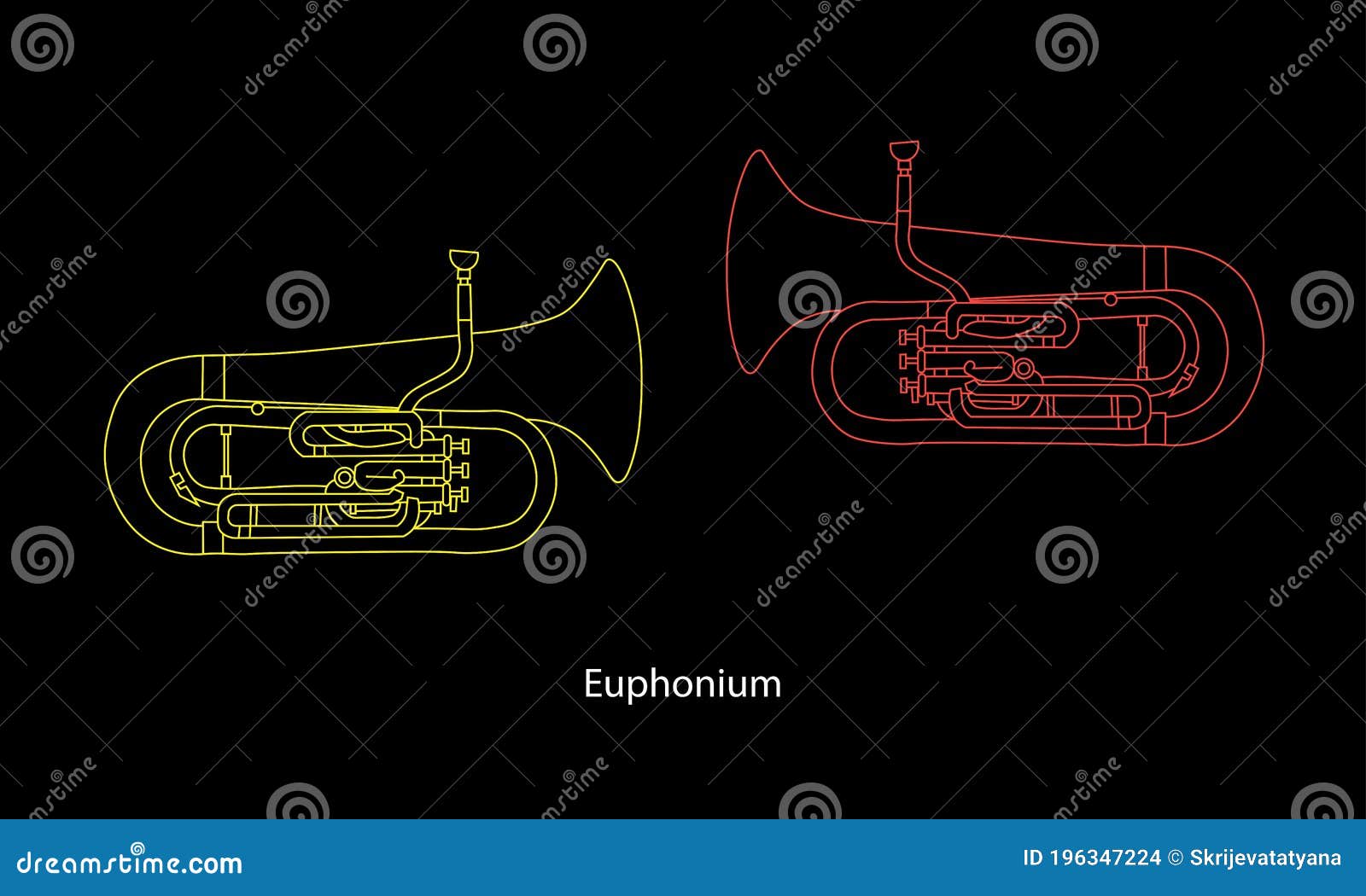 Red and Yellow Outline Euphonium Ensemble on Black Background Stock ...