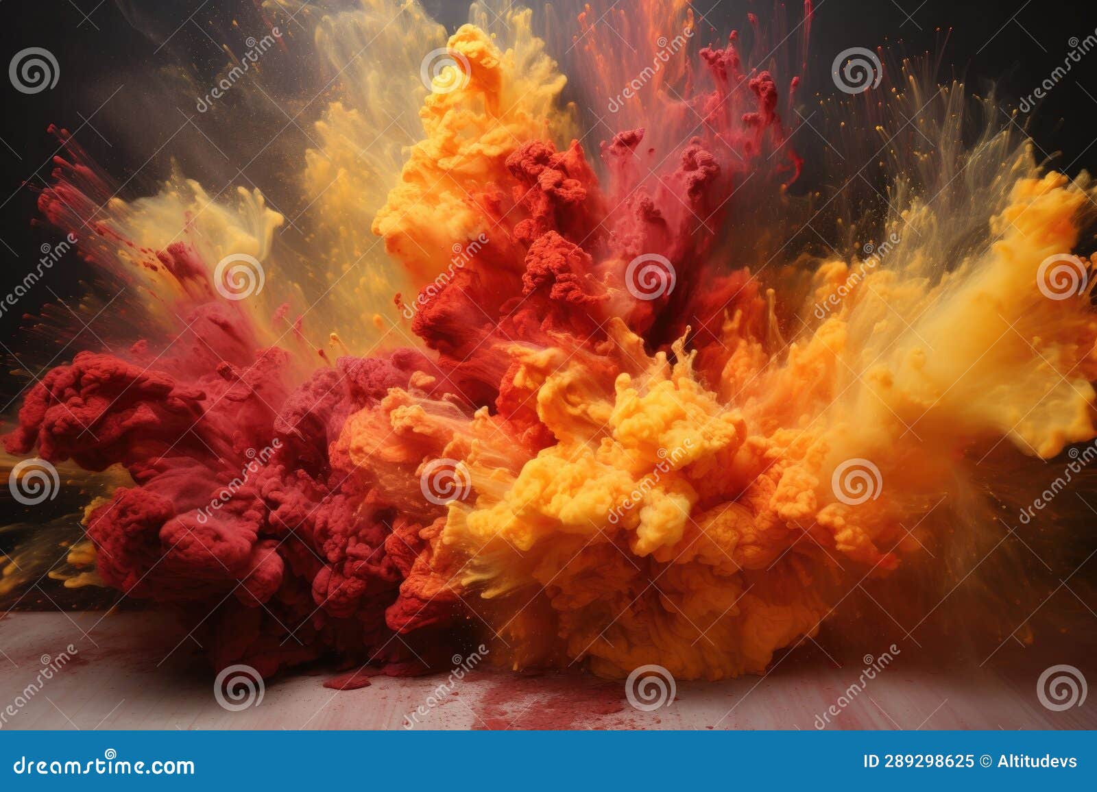 Red and Yellow Powder Dyes Creating a Fiery Explosion Effect Stock ...