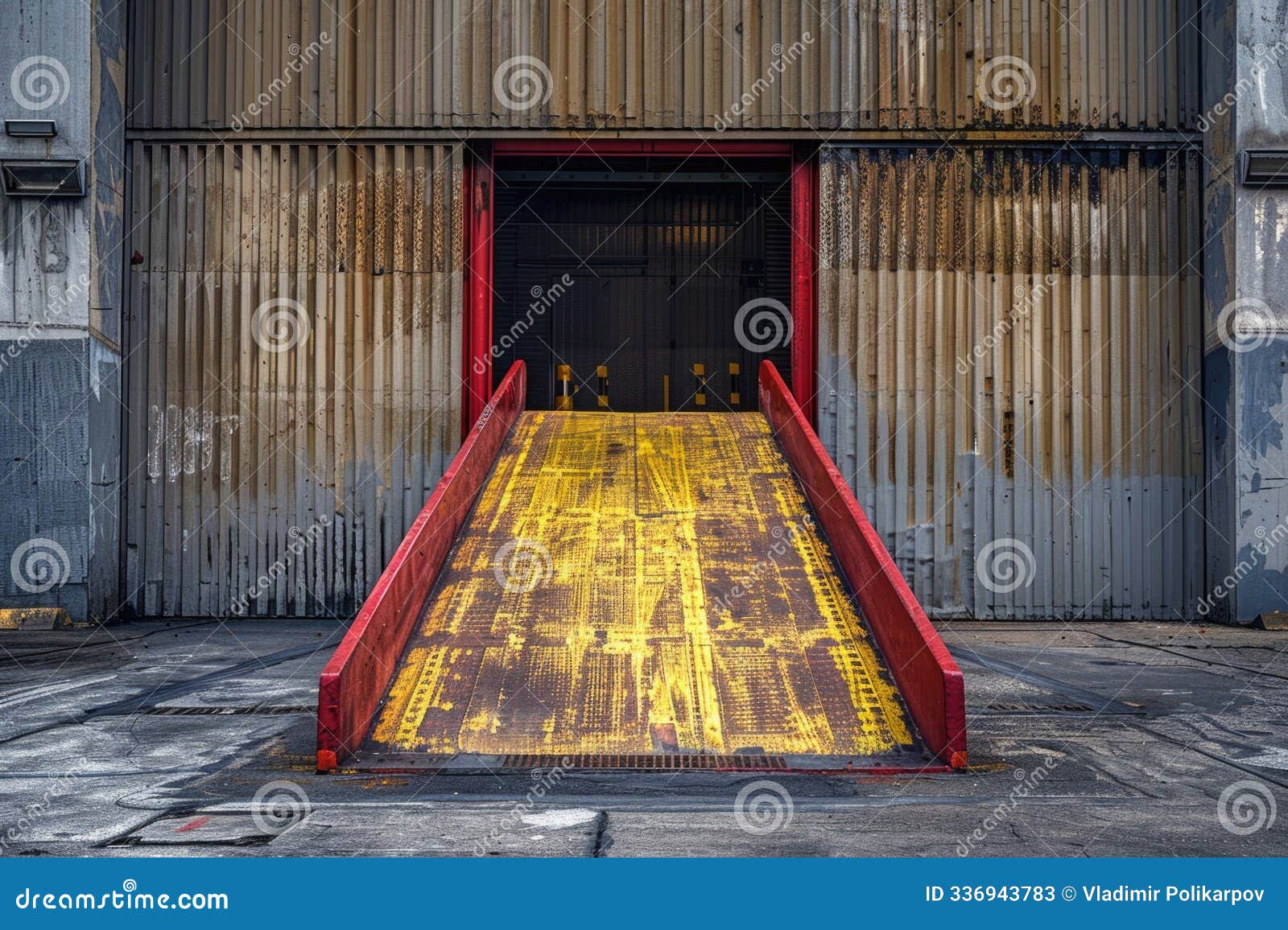 A Red and Yellow Ramp Leading into a Building with a Modern Design ...