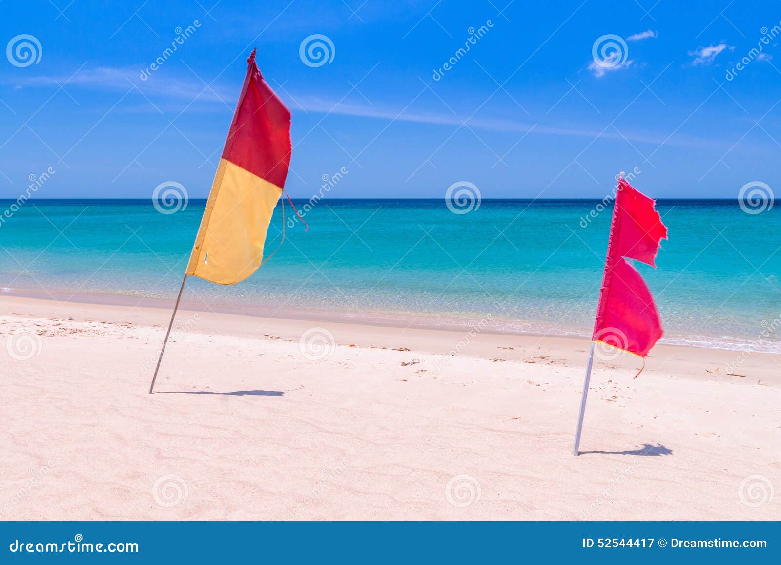 Red and Yellow-red Flags on the Empty Beach Stock Image - Image of ...