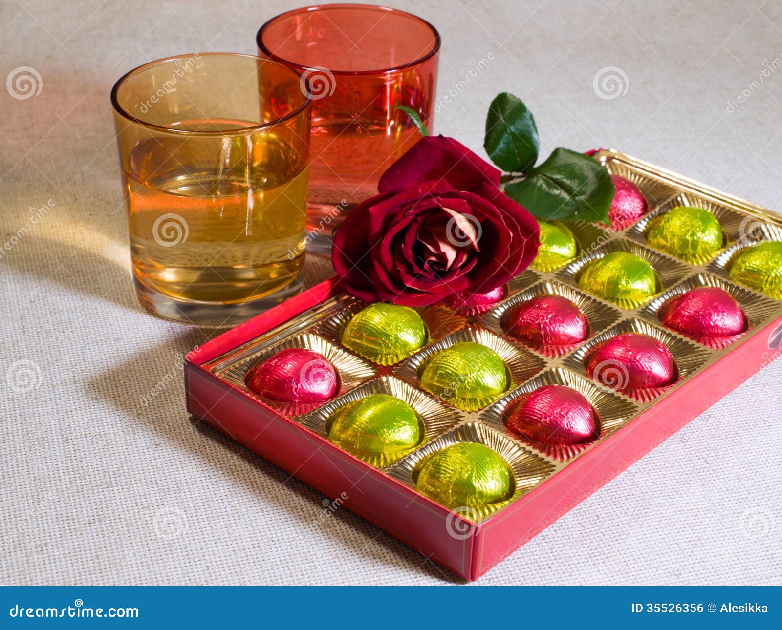 Red-yellow Rose and Box of Candy Stock Photo - Image of chocolate ...