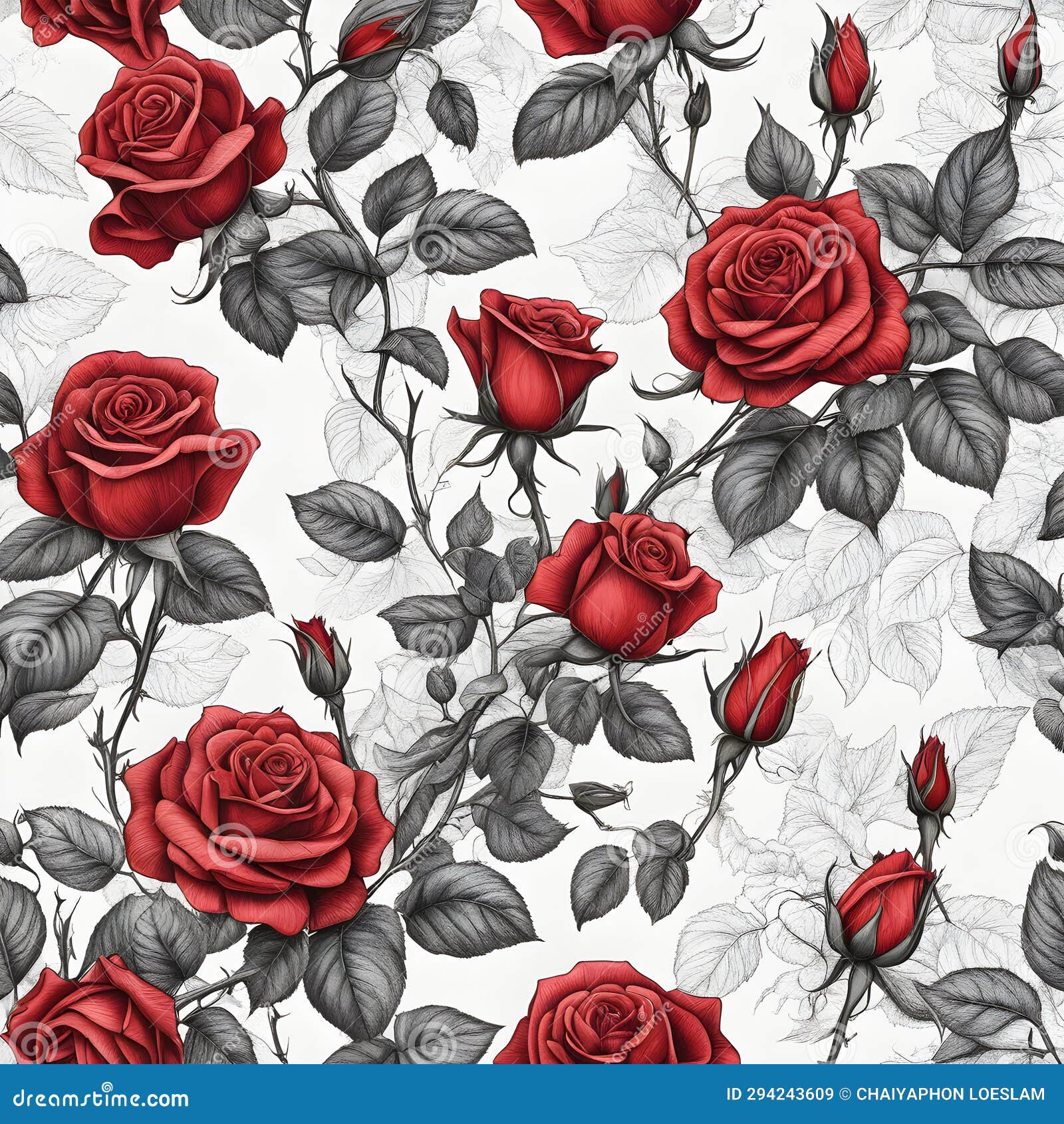 Red and Yellow Rose Pattern on White Background Stock Illustration ...