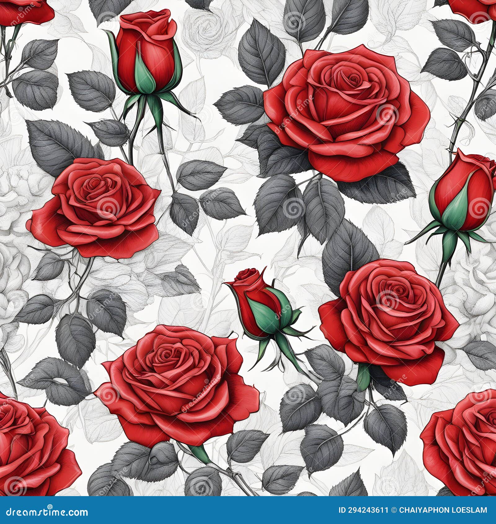 Red and Yellow Rose Pattern on White Background Stock Illustration ...