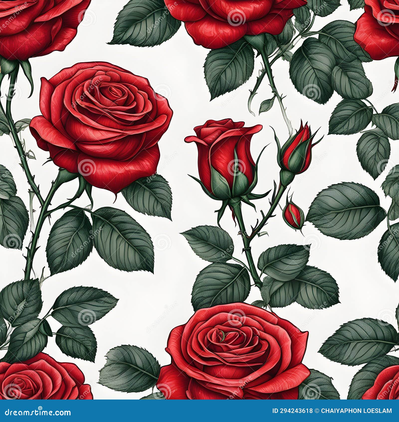 Red and Yellow Rose Pattern on White Background Stock Illustration ...