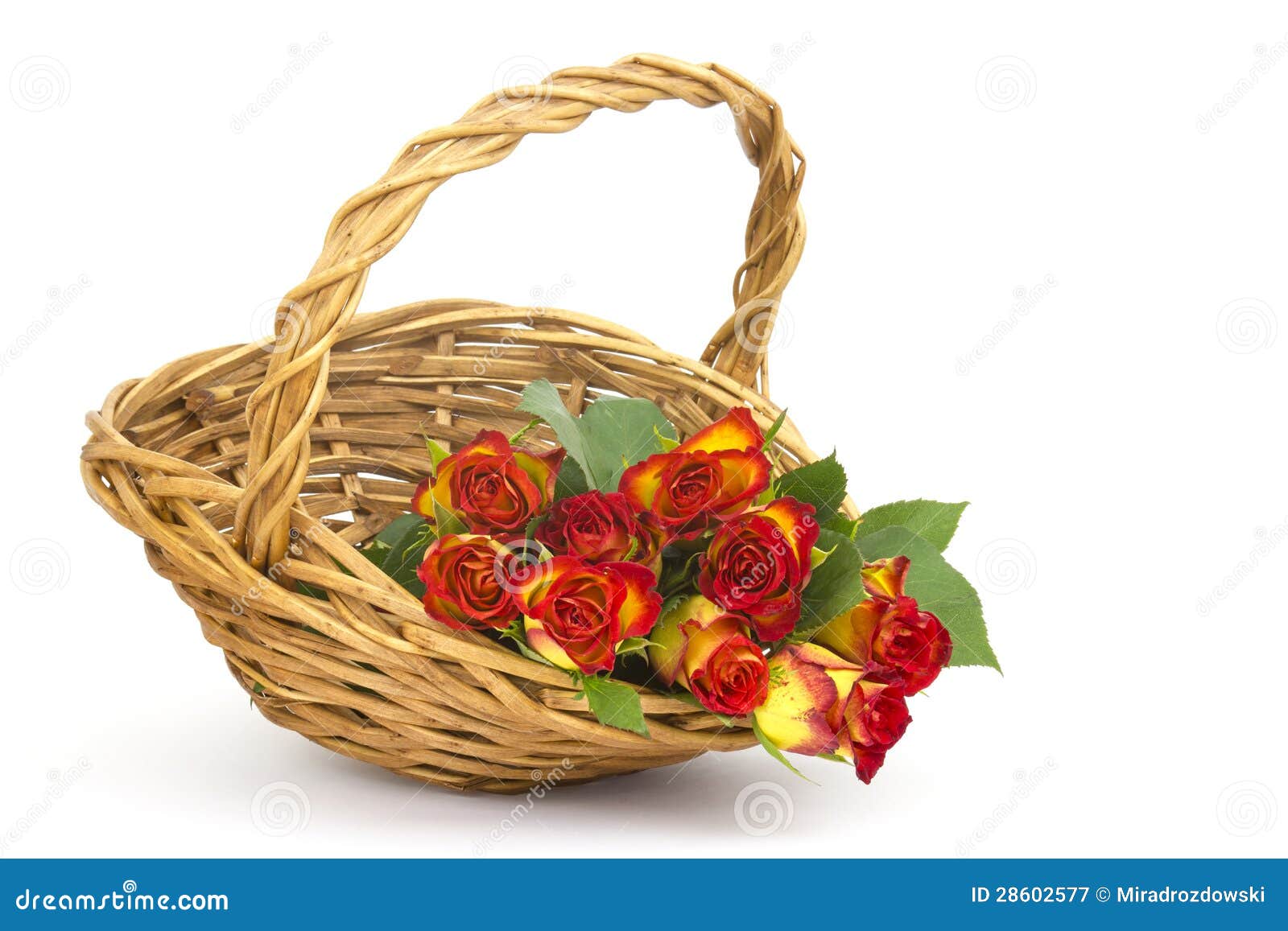 Red and Yellow Roses in a Basket Stock Image - Image of petal, flora ...
