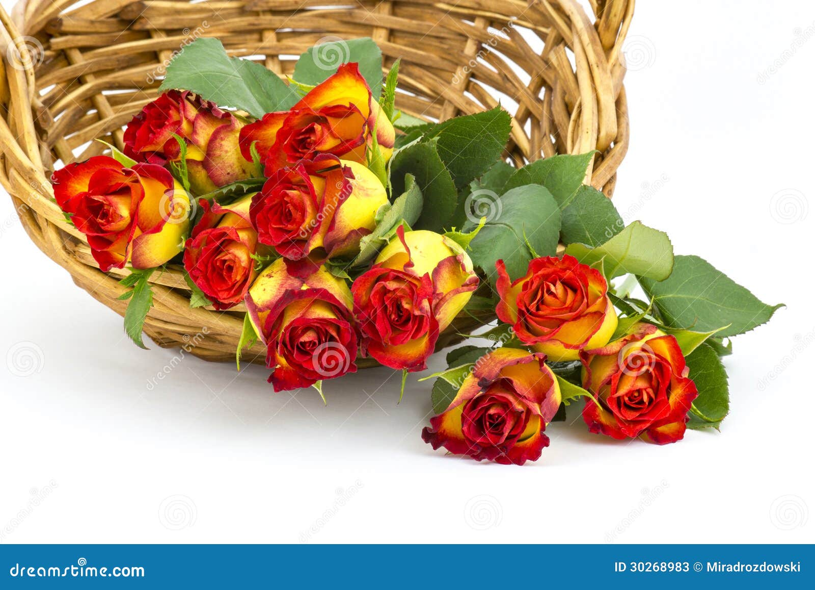 Red and Yellow Roses in a Basket Stock Image - Image of love, bloom ...
