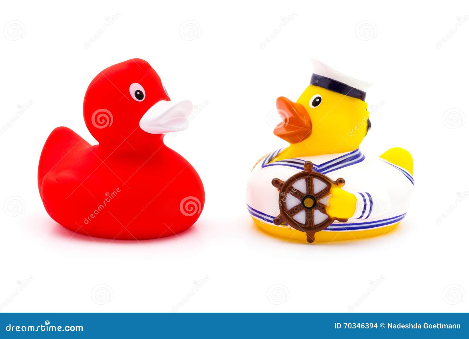Red and Yellow Rubber Bath Ducks. Isolated on White Stock Photo - Image ...