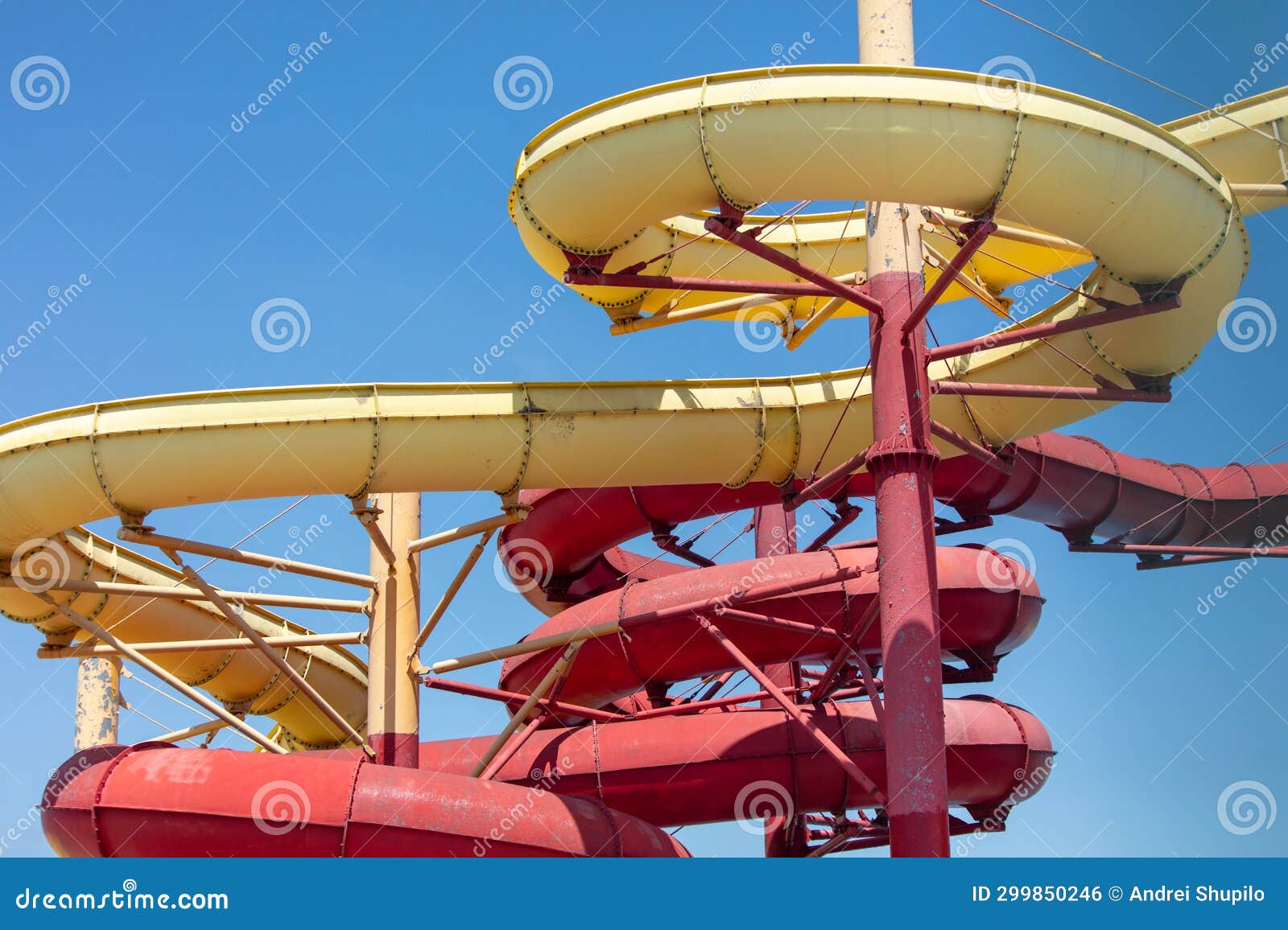 Red and Yellow Slides in the Water Park Stock Photo - Image of park ...