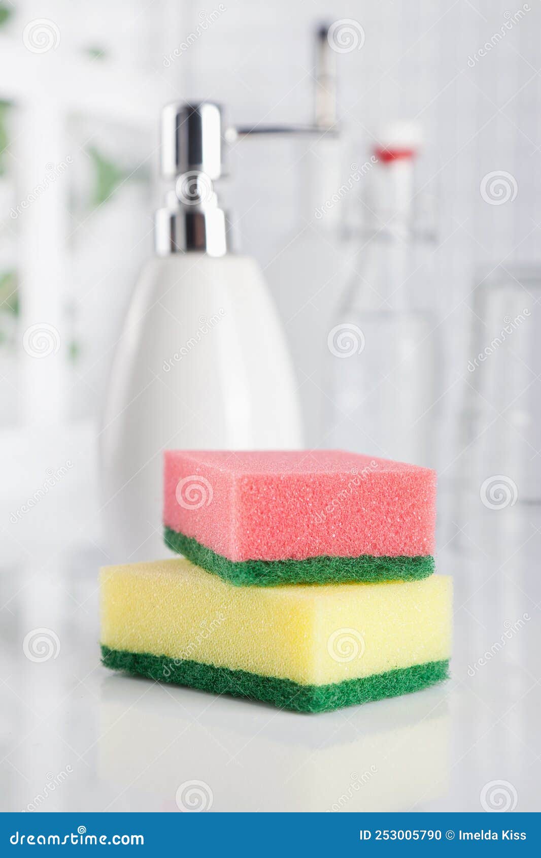 Sponges in the kitchen stock photo. Image of washingup - 253005790