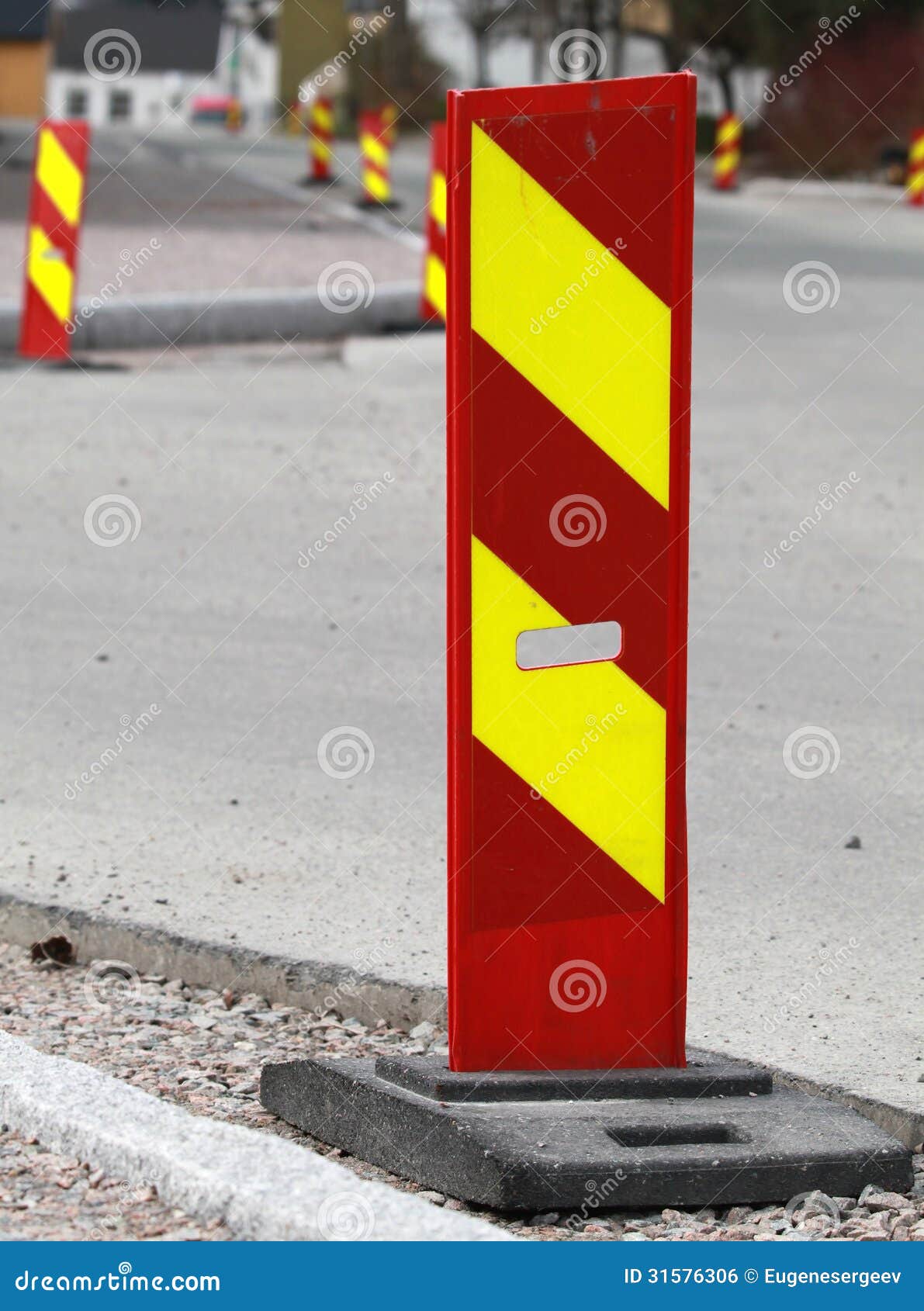 Red and Yellow Striped Caution Road Sign Stock Photo - Image of city ...