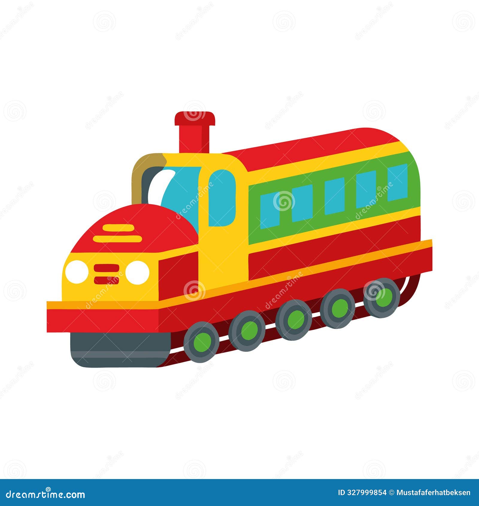 A Red and Yellow Train with a Yellow Engine and Green Wheels Stock ...