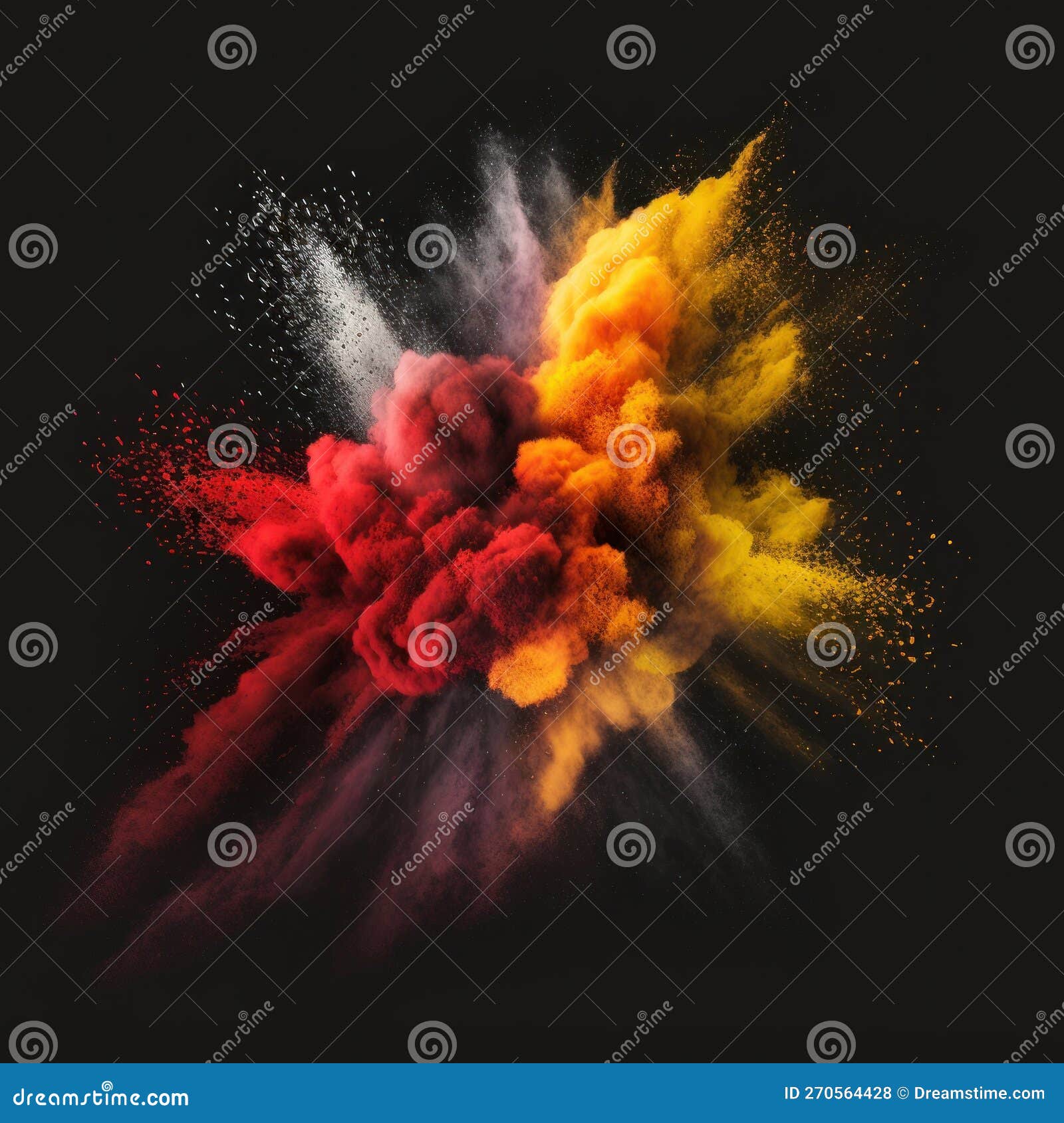 Red and Yellow White Powder Explosion on Black Generative AI Stock ...