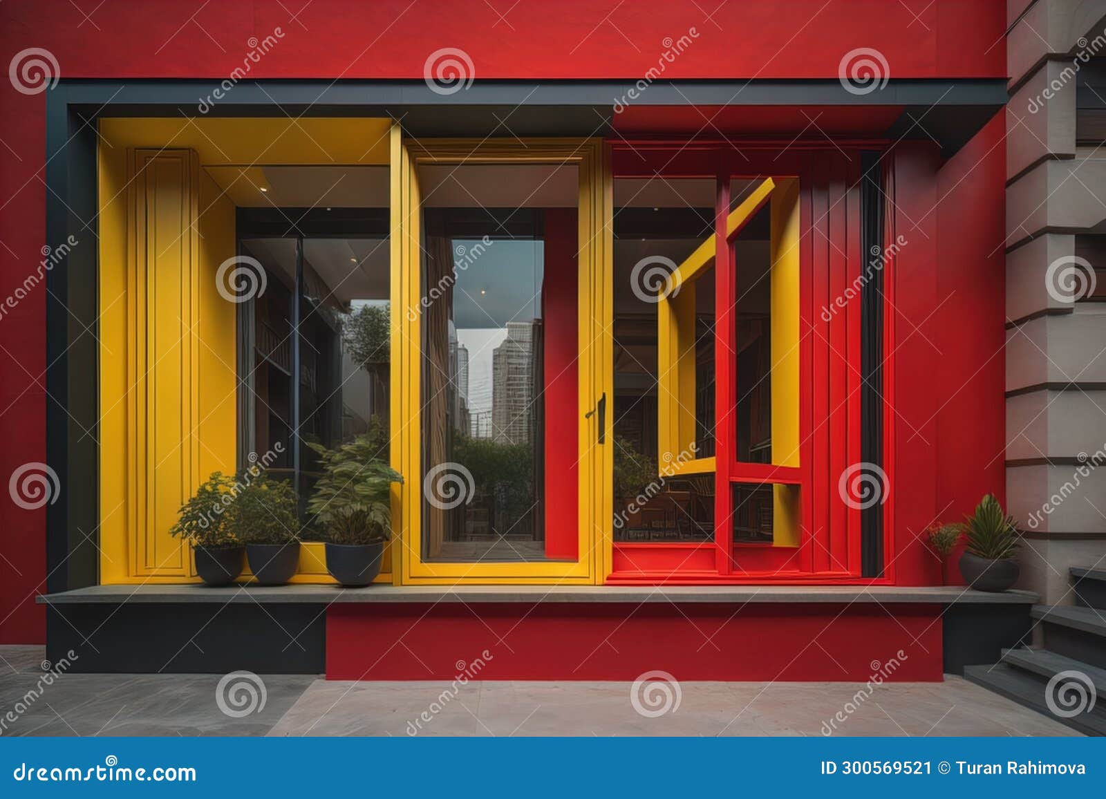 Red and Yellow Window in Modern House. Generative Ai Stock Illustration ...