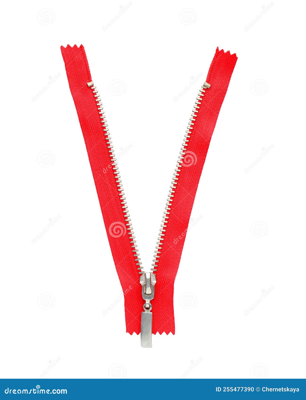 Red Zipper Isolated on White, Top View Stock Photo - Image of connect ...