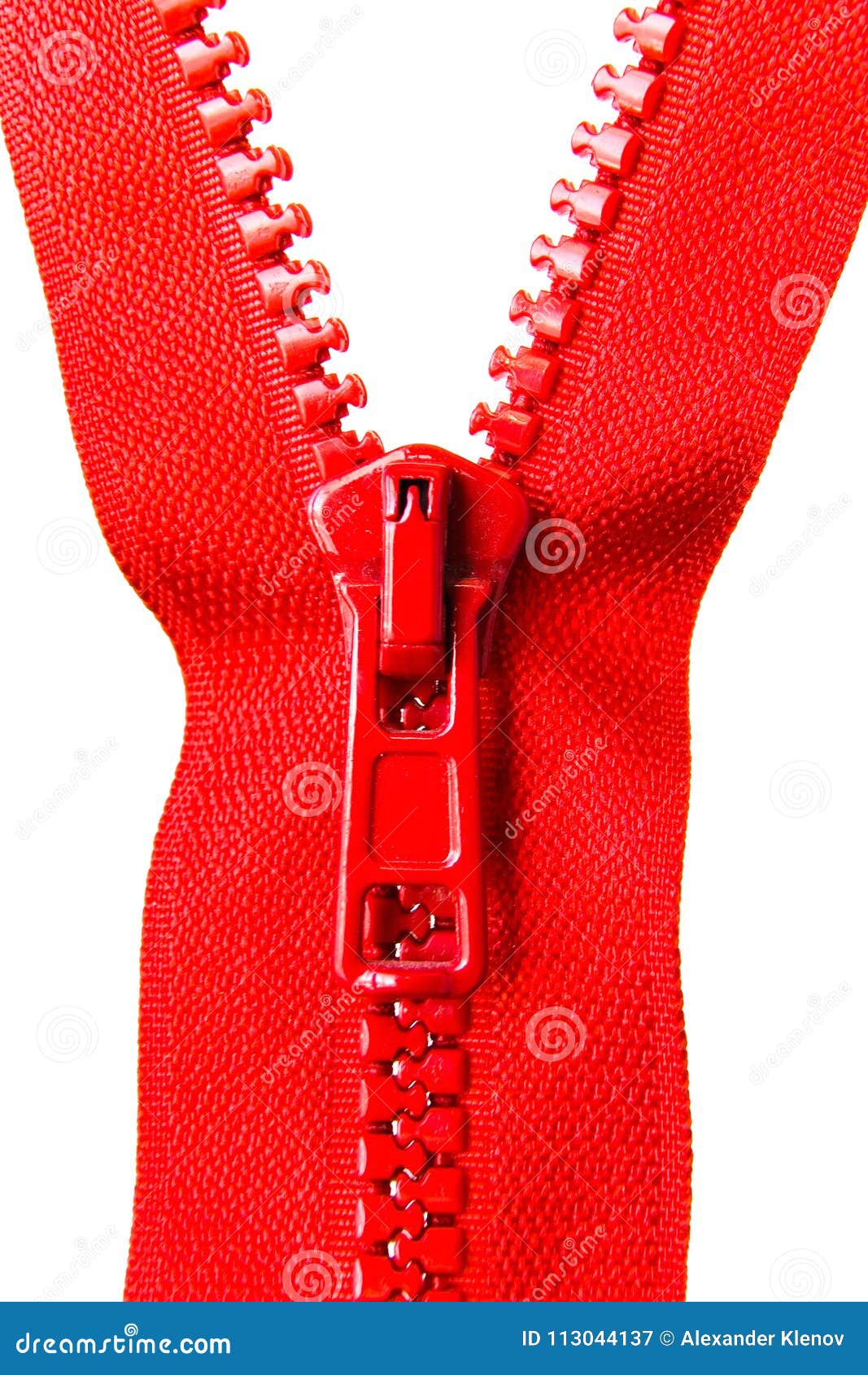 Red Zipper with a Runner on a White Background. Stock Image - Image of ...