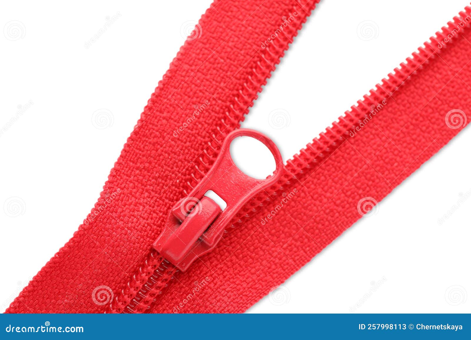 Red Zipper on White Background, Top View Stock Image - Image of ...
