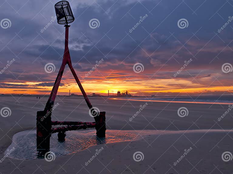 Redcar beach sunset stock image. Image of steelworks - 24192547