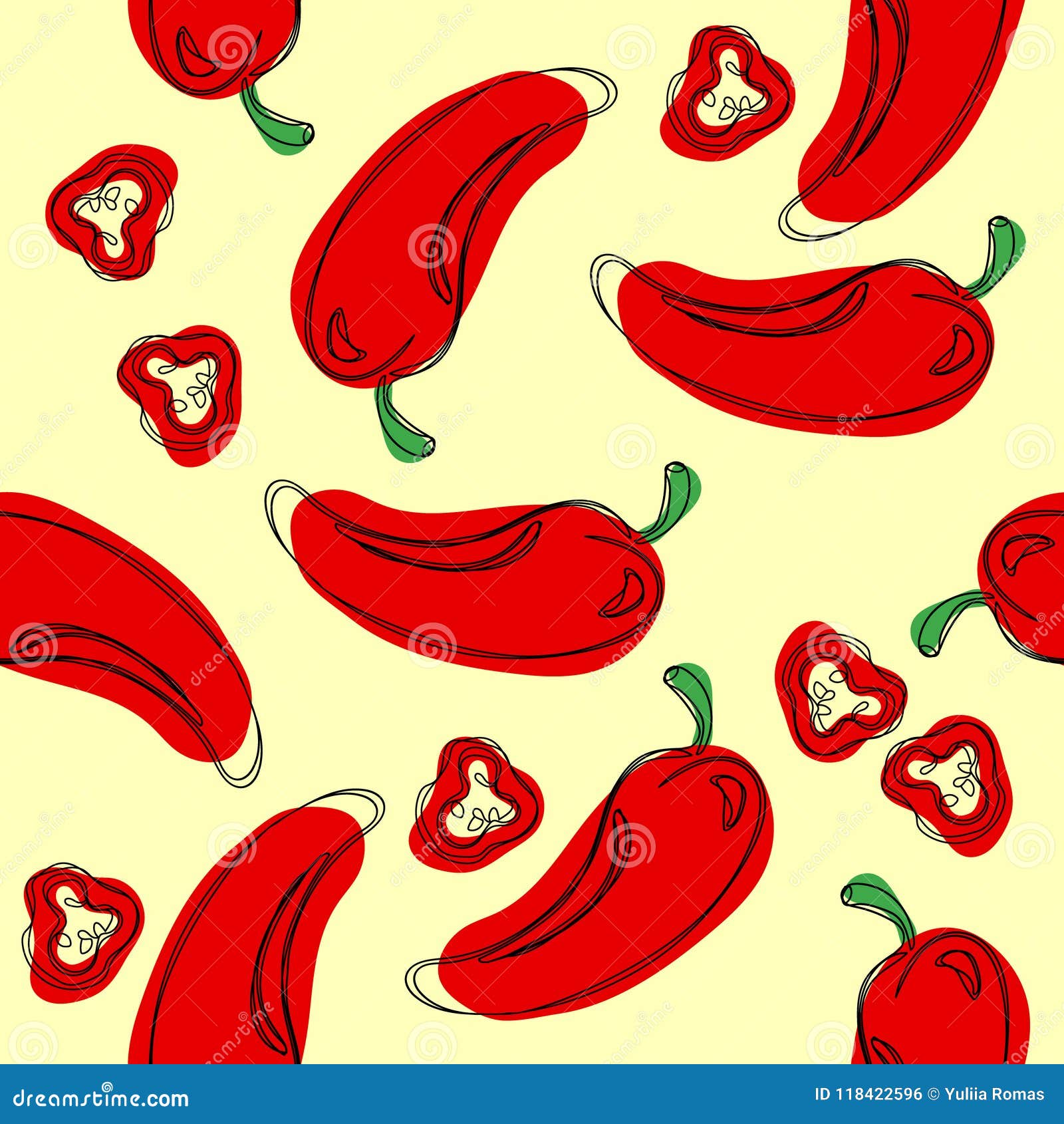 Redchilli Pepper Seamless Pattern. Hand Drawing Chilli Pepper. Vector ...
