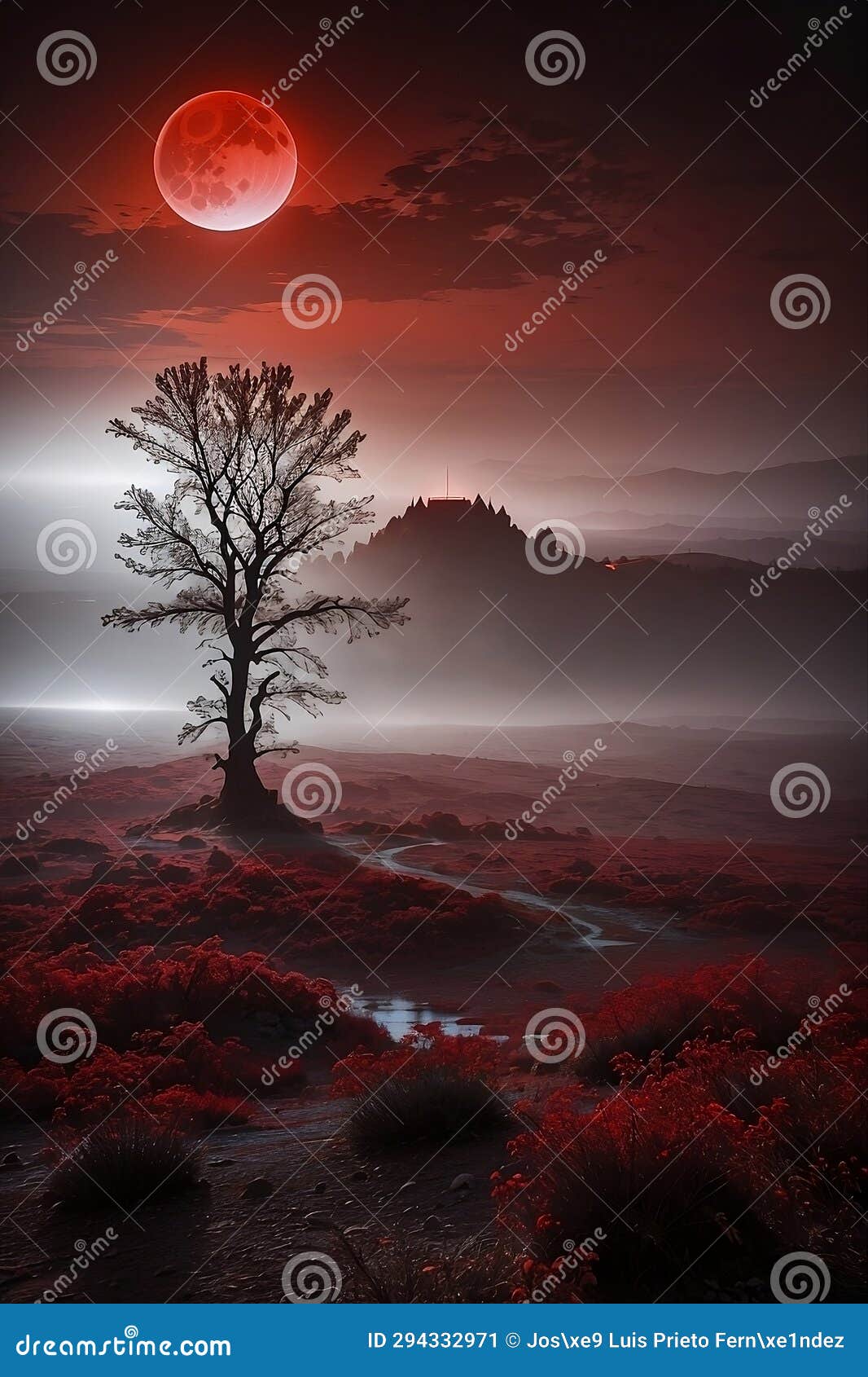 A Reddish Environment Full of Nature Under the Moonlight Stock ...