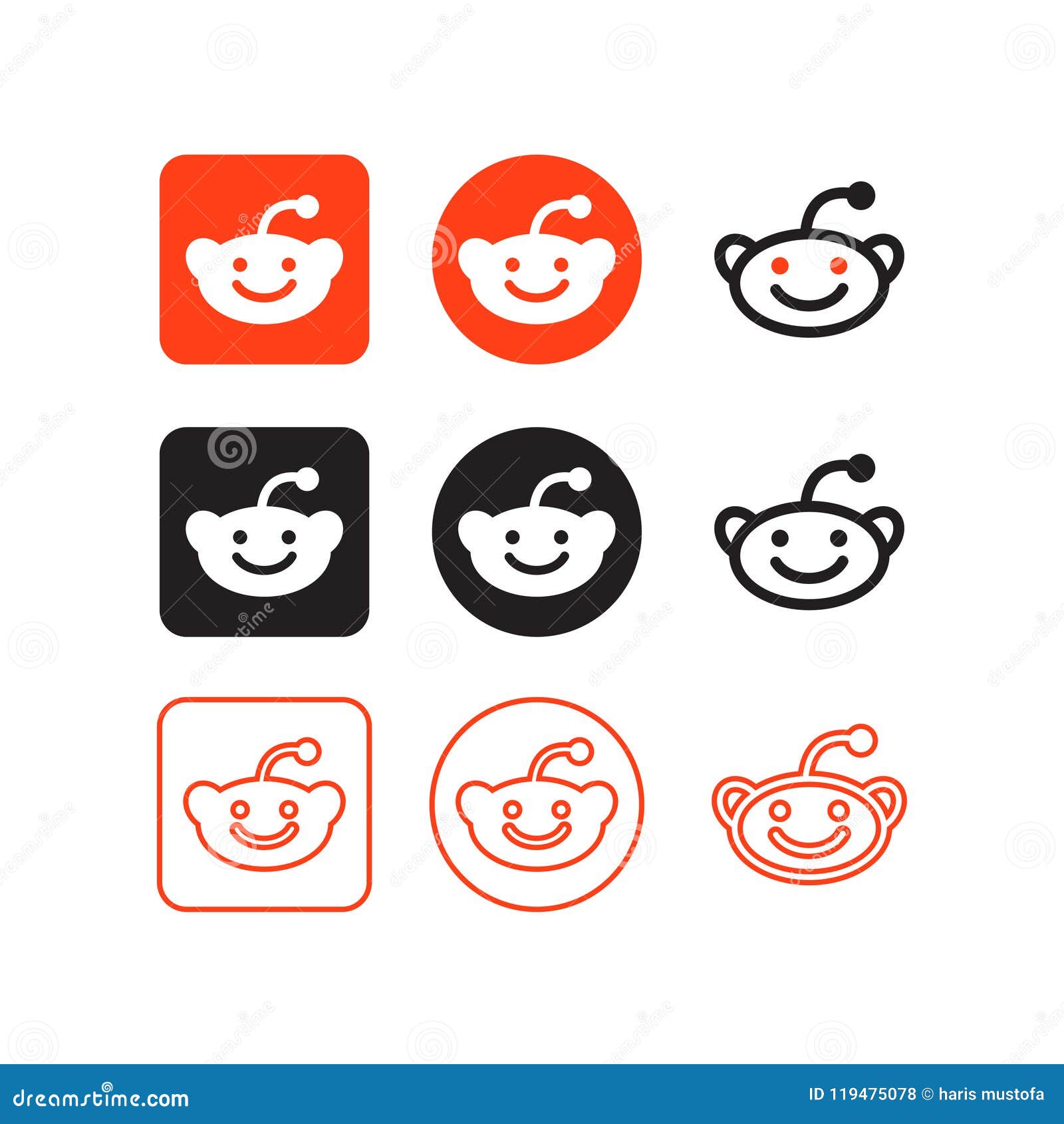 Reddit Set Of Mobile App Interface Icons And Logos Cartoon Vector ...