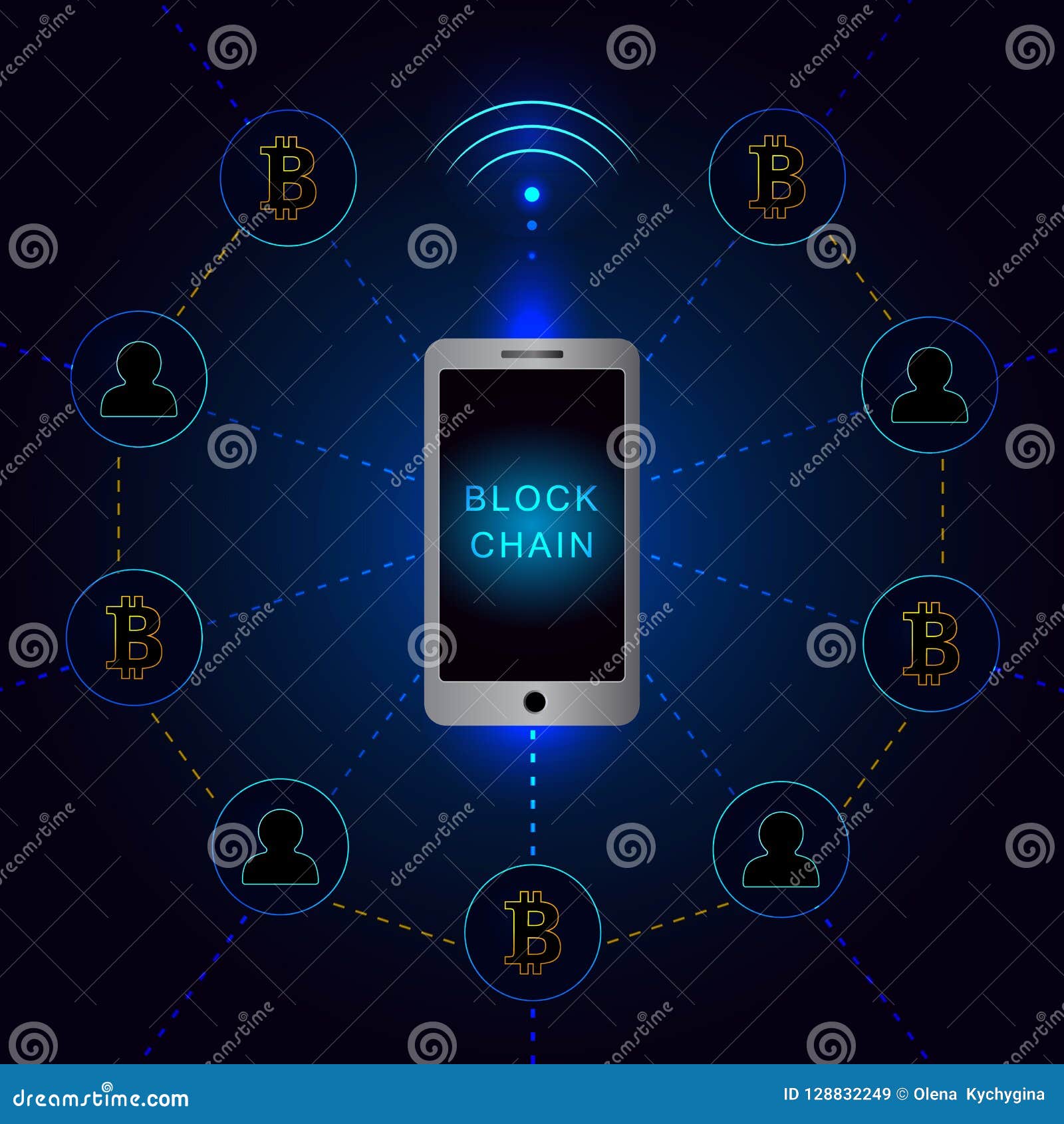 Rede De Blockchain Usando a Bandeira Do Smartphone Ilustração Stock ...