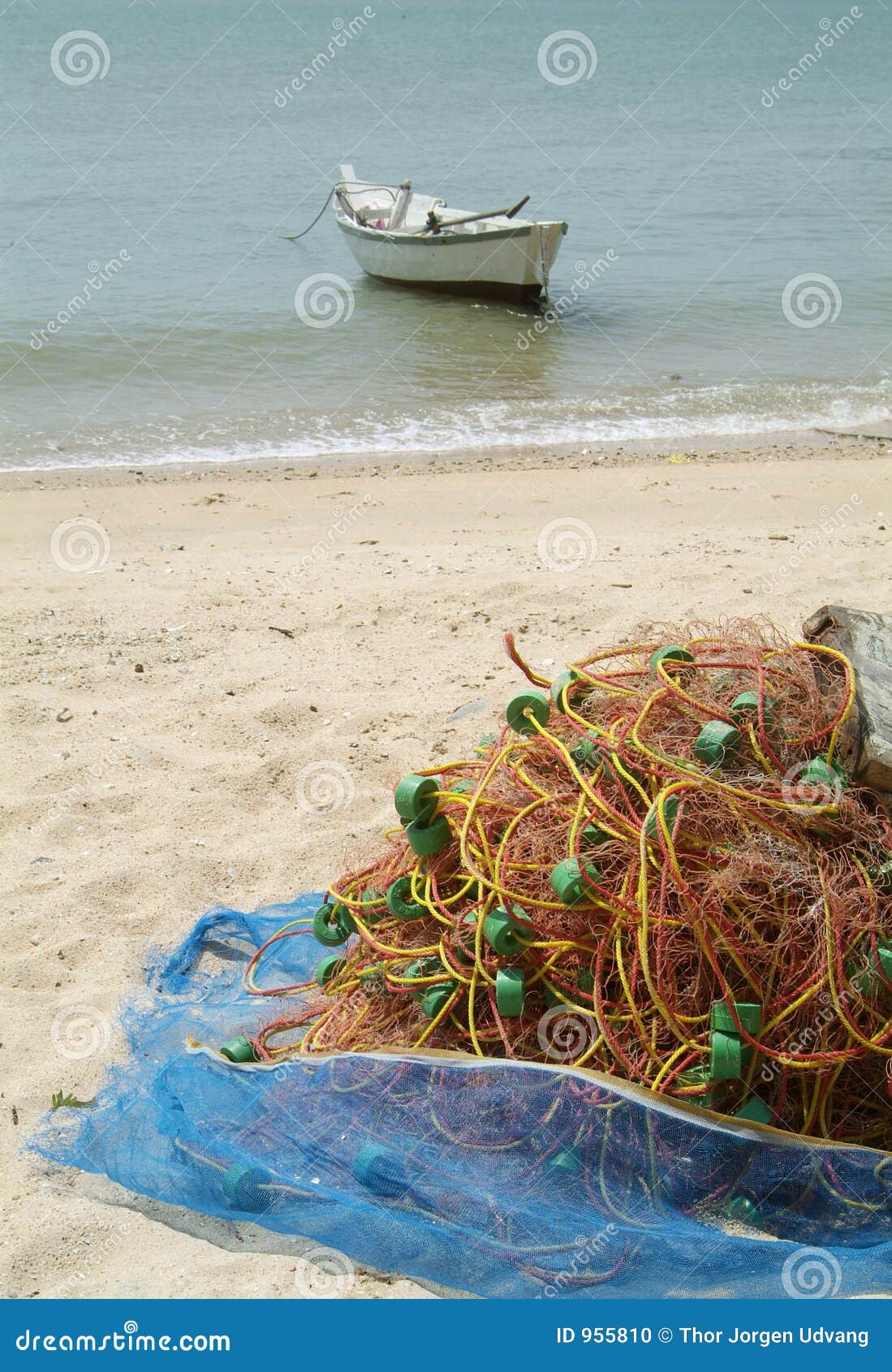 Rede de pesca na praia foto de stock. Imagem de marisco - 955810