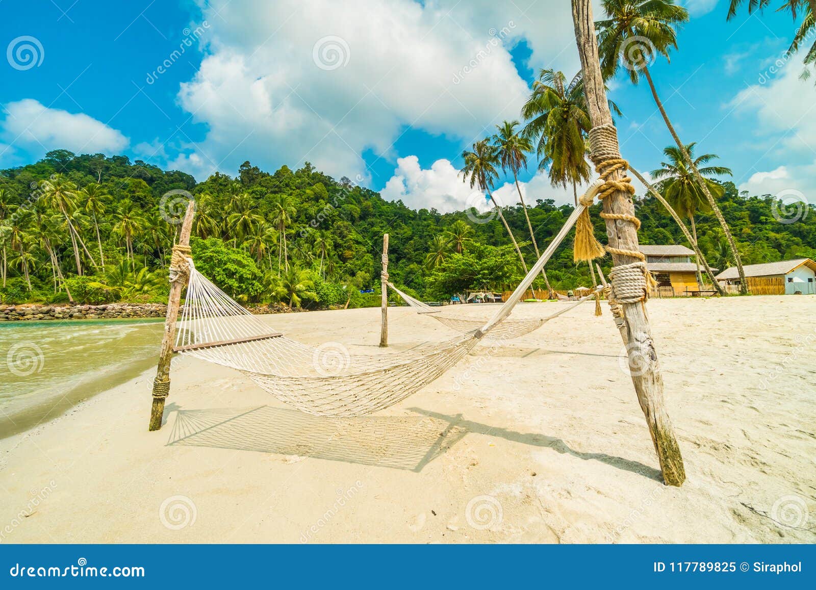 Rede Na Praia Tropical Bonita E Mar Com Amigo Do Coco Imagem de Stock ...