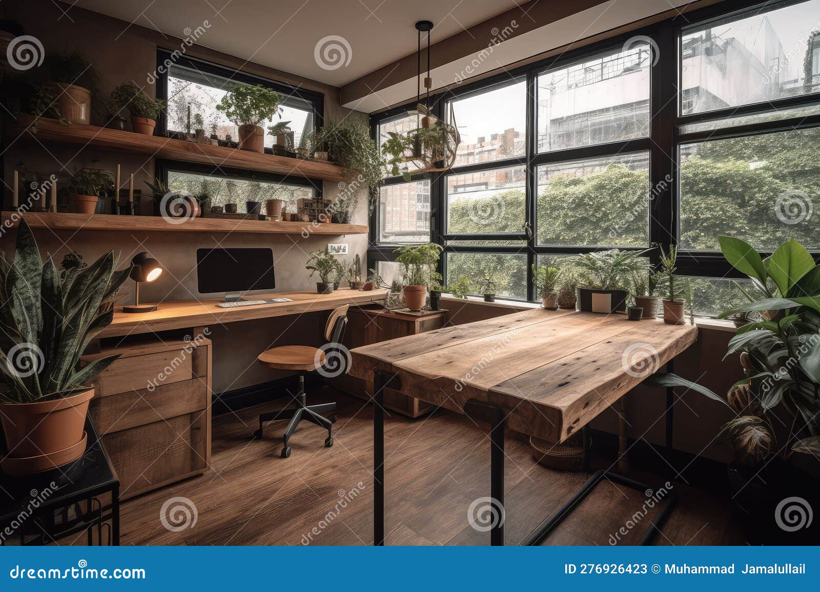 Redefining the Workplace with Generative AI: Office Wood Design Stock ...