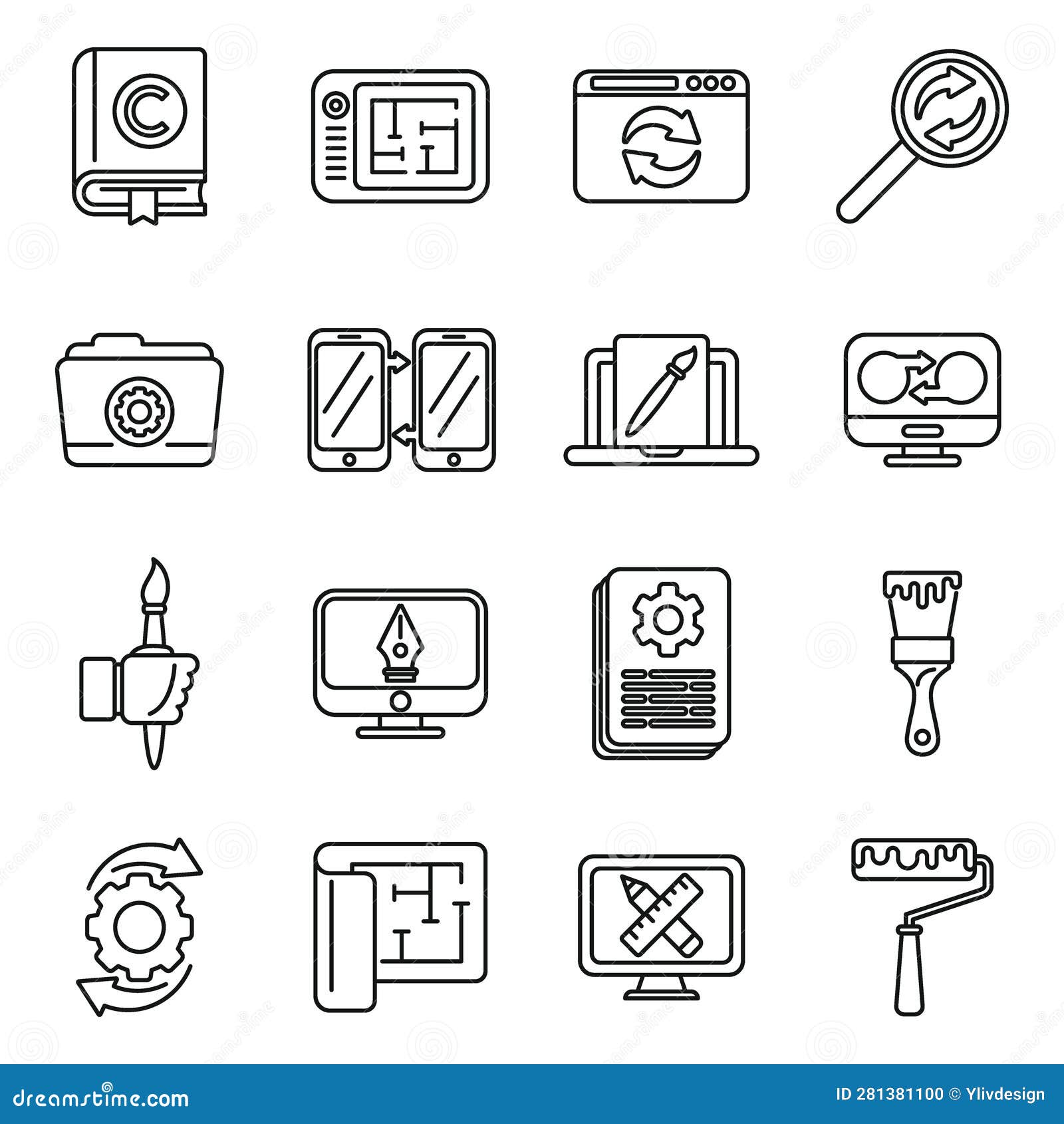Redesign Icons Set Outline Vector. Artist Brief Stock Illustration ...