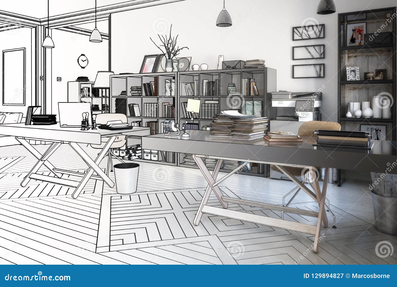 Redesign of an Office Draft Stock Illustration - Illustration of shelf ...